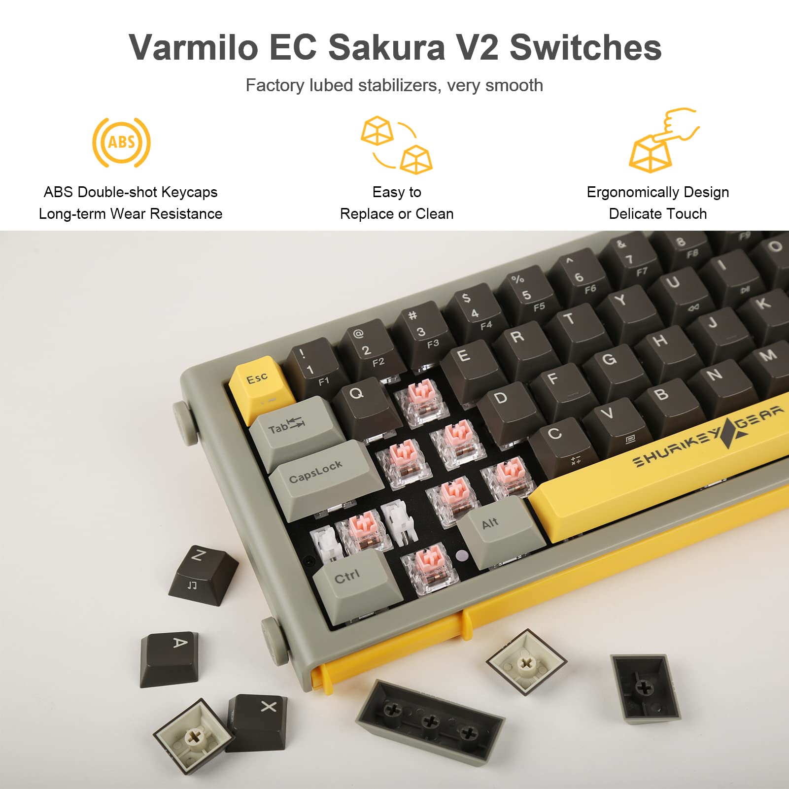Mua SHURIKEY GEAR 65% Mechanical Gaming Keyboard, Varmilo EC V2 Sakura Switches, BT5.0+USB-C, 4 ...