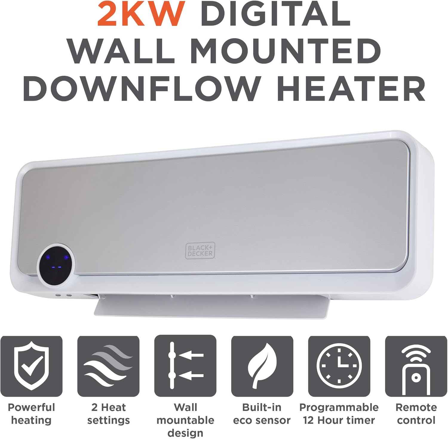 BLACK+DECKER BXSH37011GB 2KW Digital Wall Mounted Downflow Heater with ...