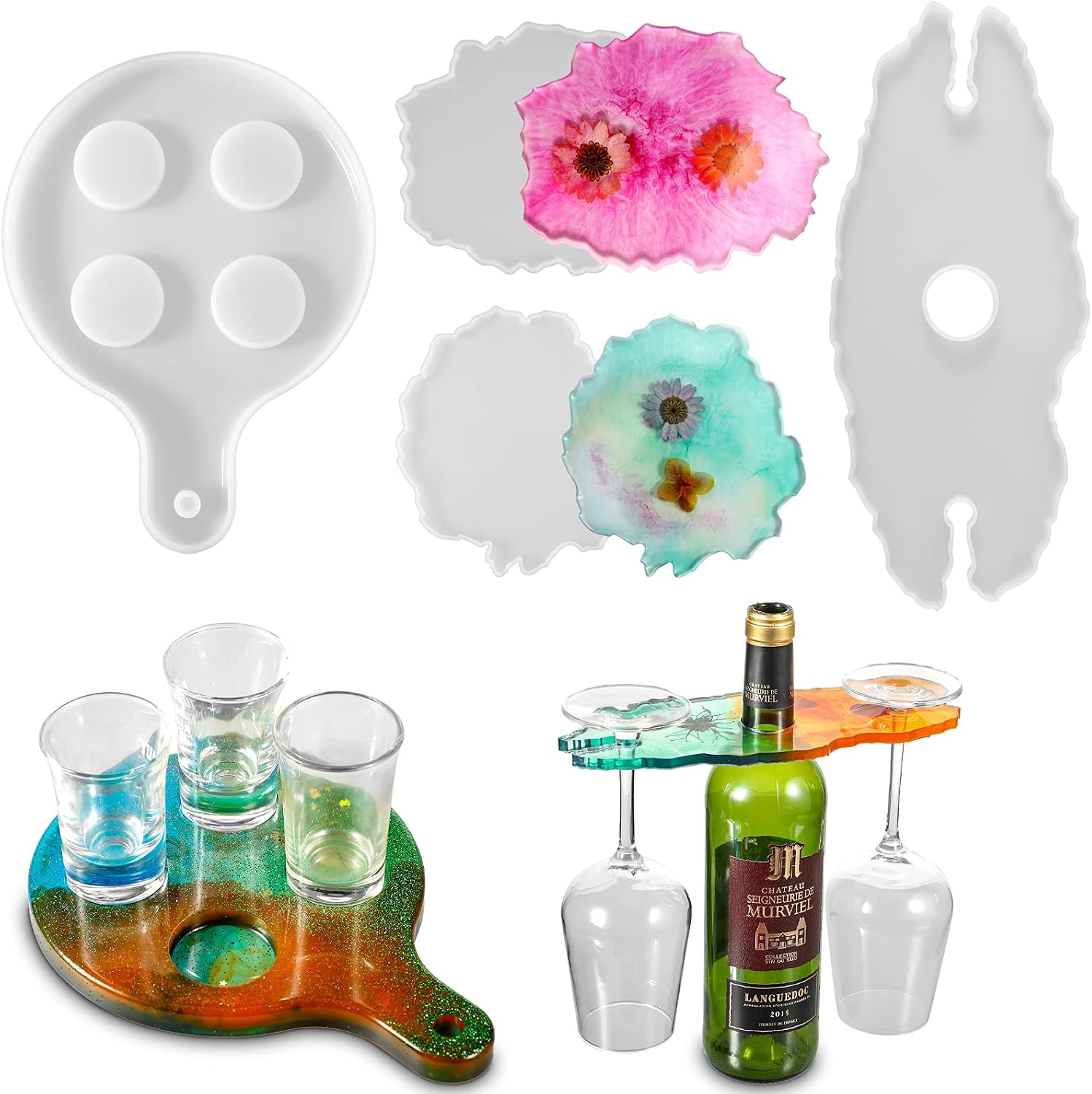 Amazon.com: 4 Pieces Wine Glass Holder Resin Mould Serving Tray Epoxy ...