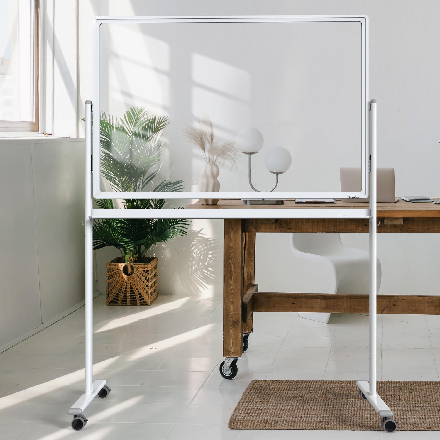 Mobile Clear Glass Whiteboard, 48 x 32 Inches Standing White Board on ...