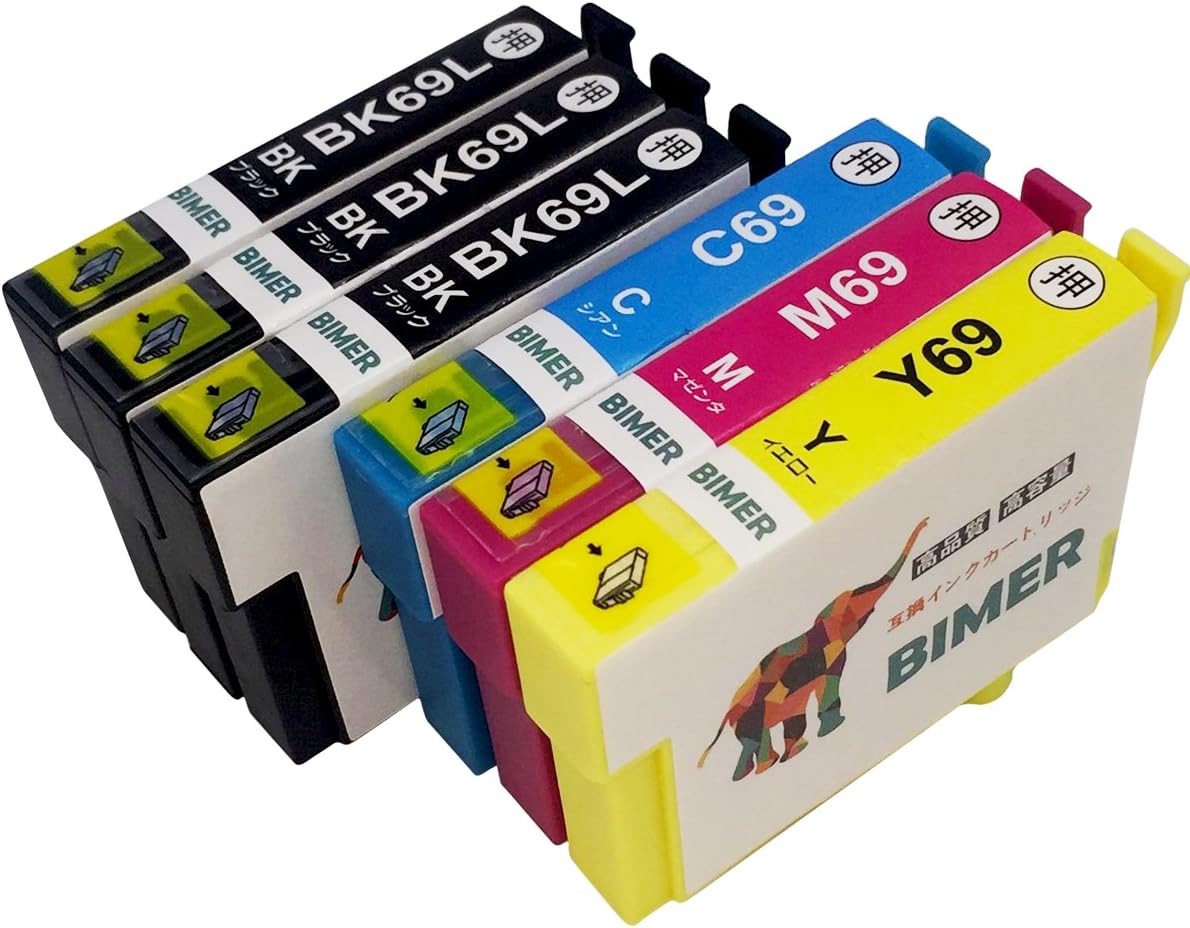 Amazon | IC4CL69 エプソン(EPSON) IC69 4色セット+ICBK69/69L ブラック 2本 (大容量） 互換インクカートリッジ | BIMER | インクカートリッジ 通販