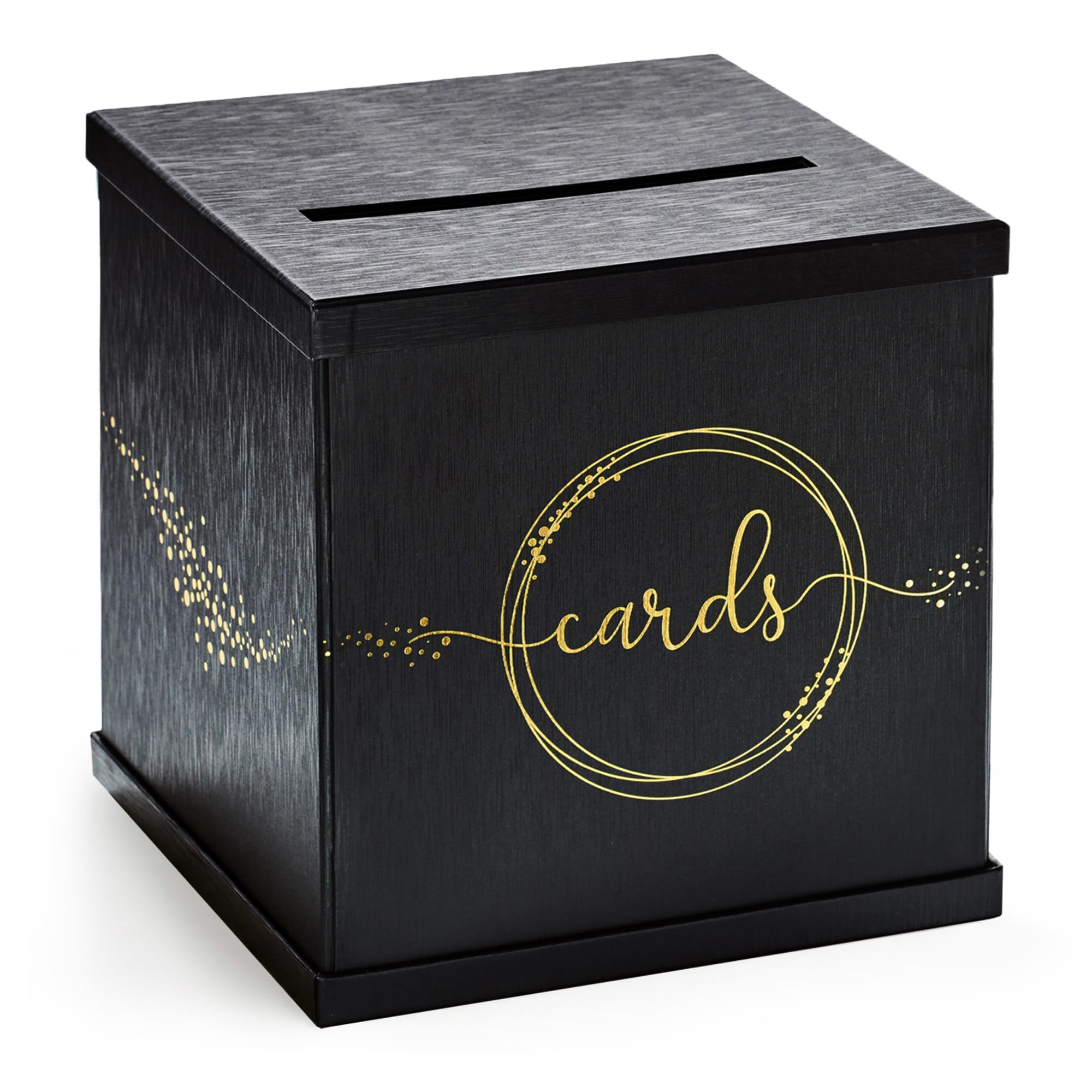 Black & Gold Card Box, Large 10” Gift Card Holder for Wedding Reception ...
