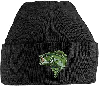 Amazon.com: Fishing Beanie Hat Knit Cap Beanies Embroidered Bass Fish ...