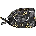 Frestree Pumpkin Ghost Spider Web Bat Print Gourd-Shaped Scrub Hat for ...