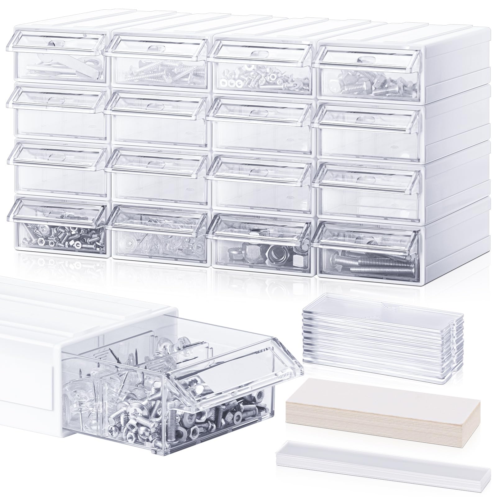 Sunnychicc 16 Pcs Stackable Drawer Screw Organizers with 48 Pcs Clear ...