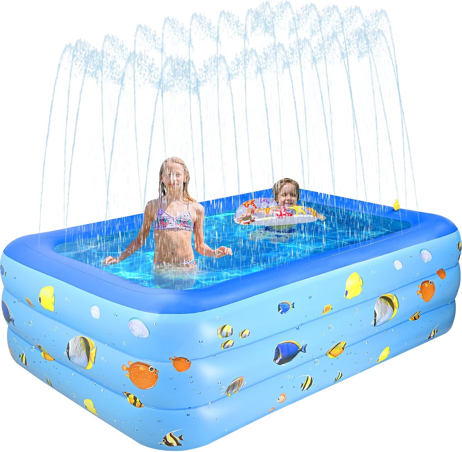 GOLDGE Rectangular Inflatable Pool, 203 x 120 x 55 cm Inflatable Kiddie ...