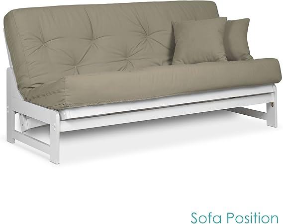 Amazon.com: Arden White Futon Set Full or Queen Size - Armless Wood ...