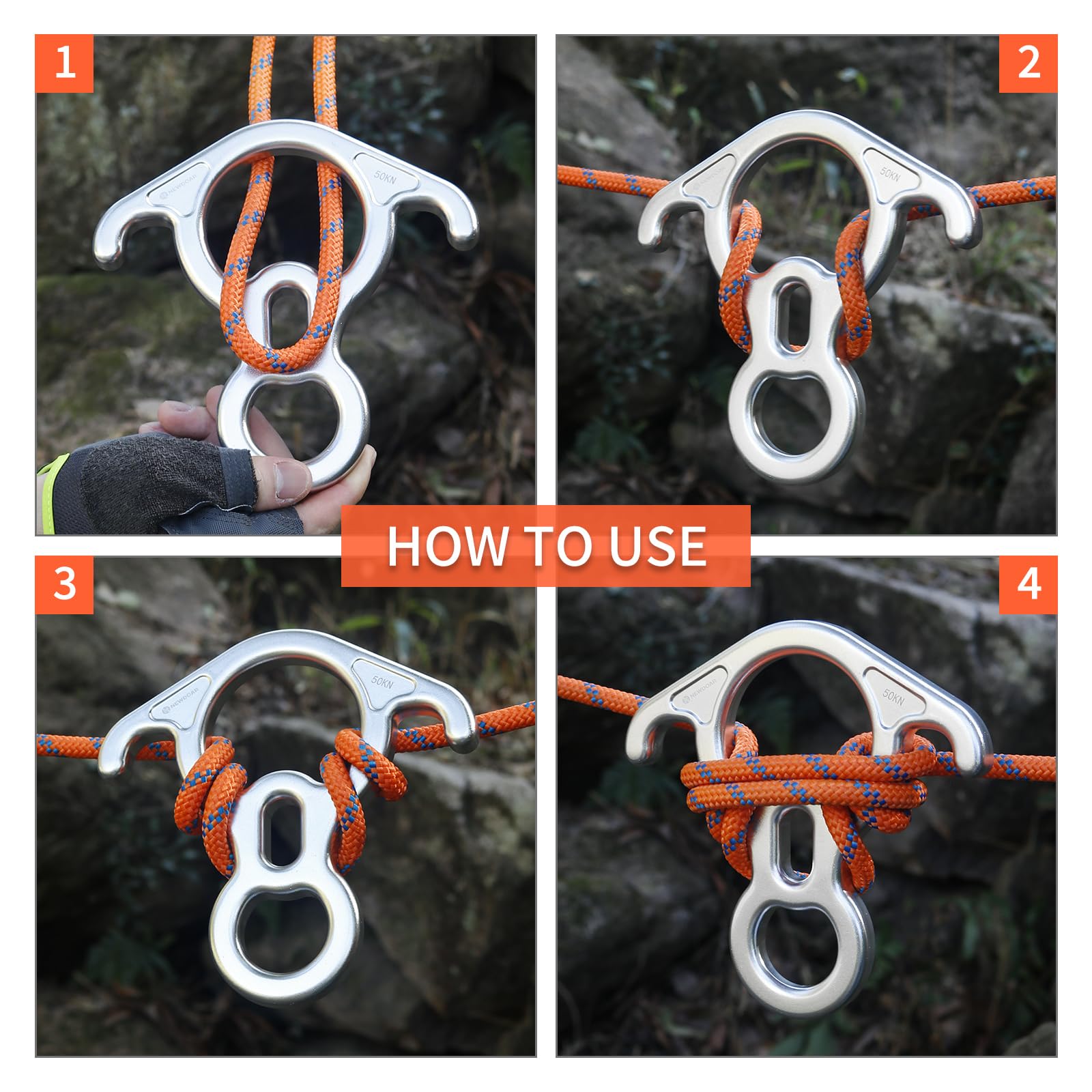 NewDoar 50KN 11000 LBF Rescue Figure,8 Descender Large Bent-Ear ...