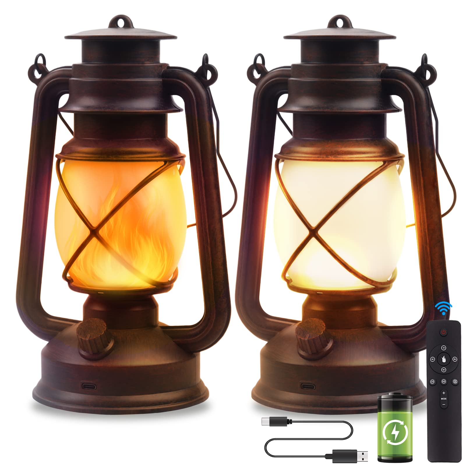 Vintage Lantern LED Battery Powered Camping Lamp Outdoor Hanging ...