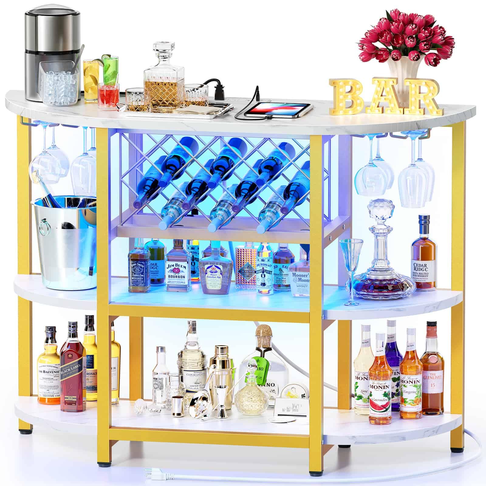 Mua Bar Table Cabinet with Power Outlet, LED Home Mini Bar Cabinet for ...