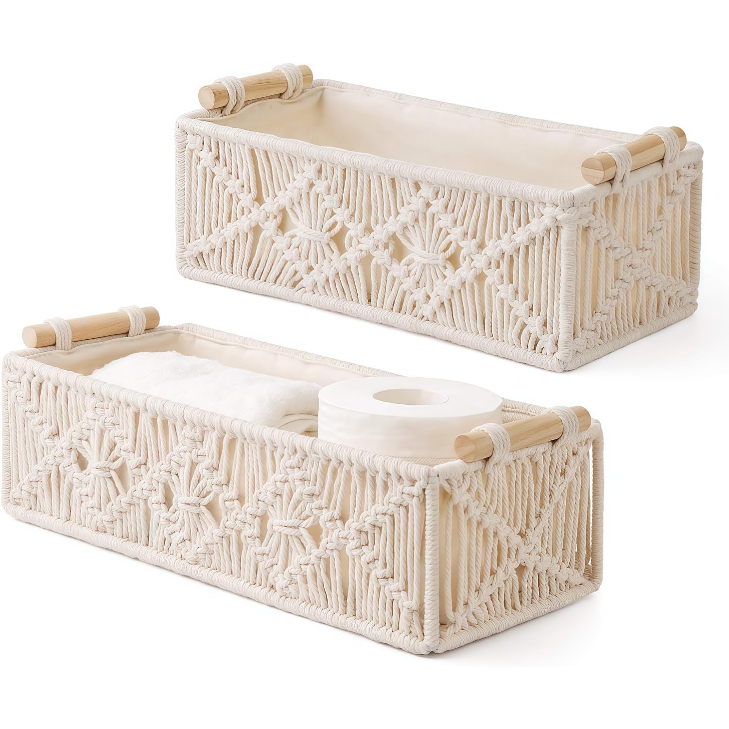 GIB Macrame Storage Baskets Boho Decor Box for Organizing, Hand Woven ...