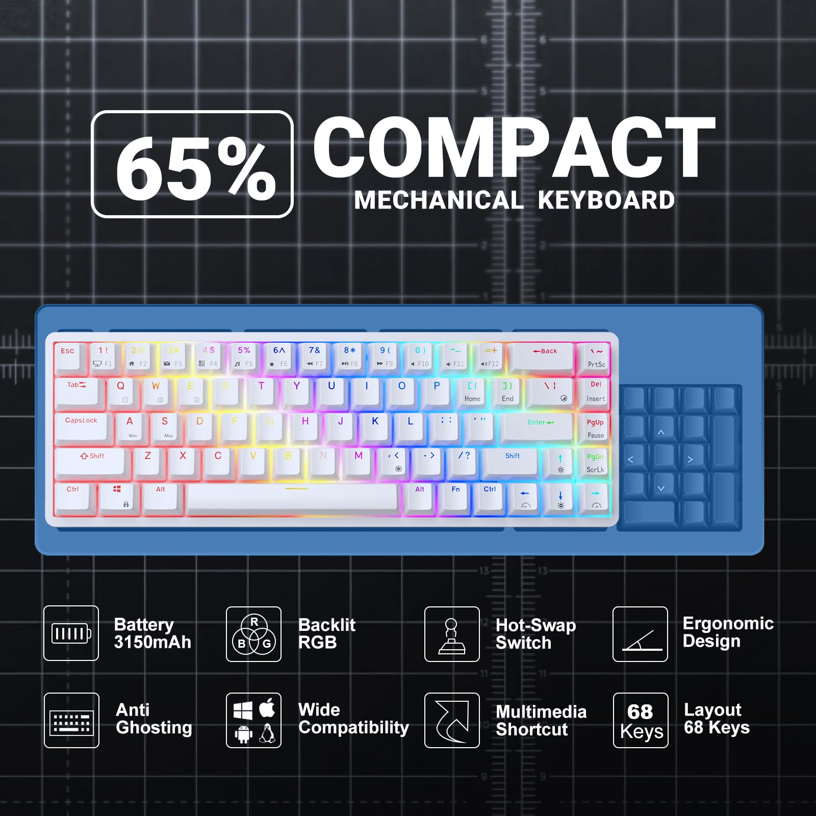 Mua RK837 Mechanical Wireless Keyboard - 68Keys 65% Layout Compact ...