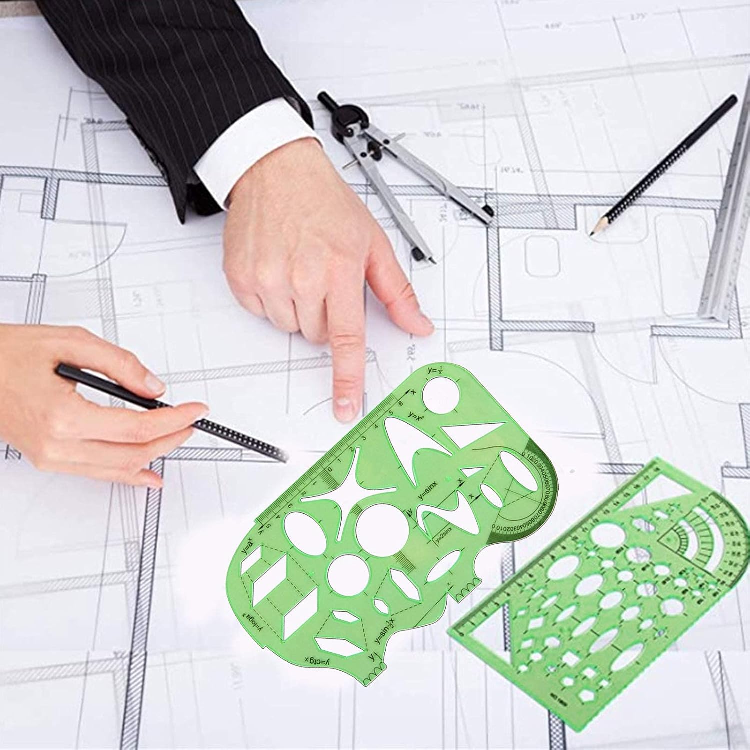 6 Pieces Geometric Template Ruler Geometric Drawings Templates Green ...
