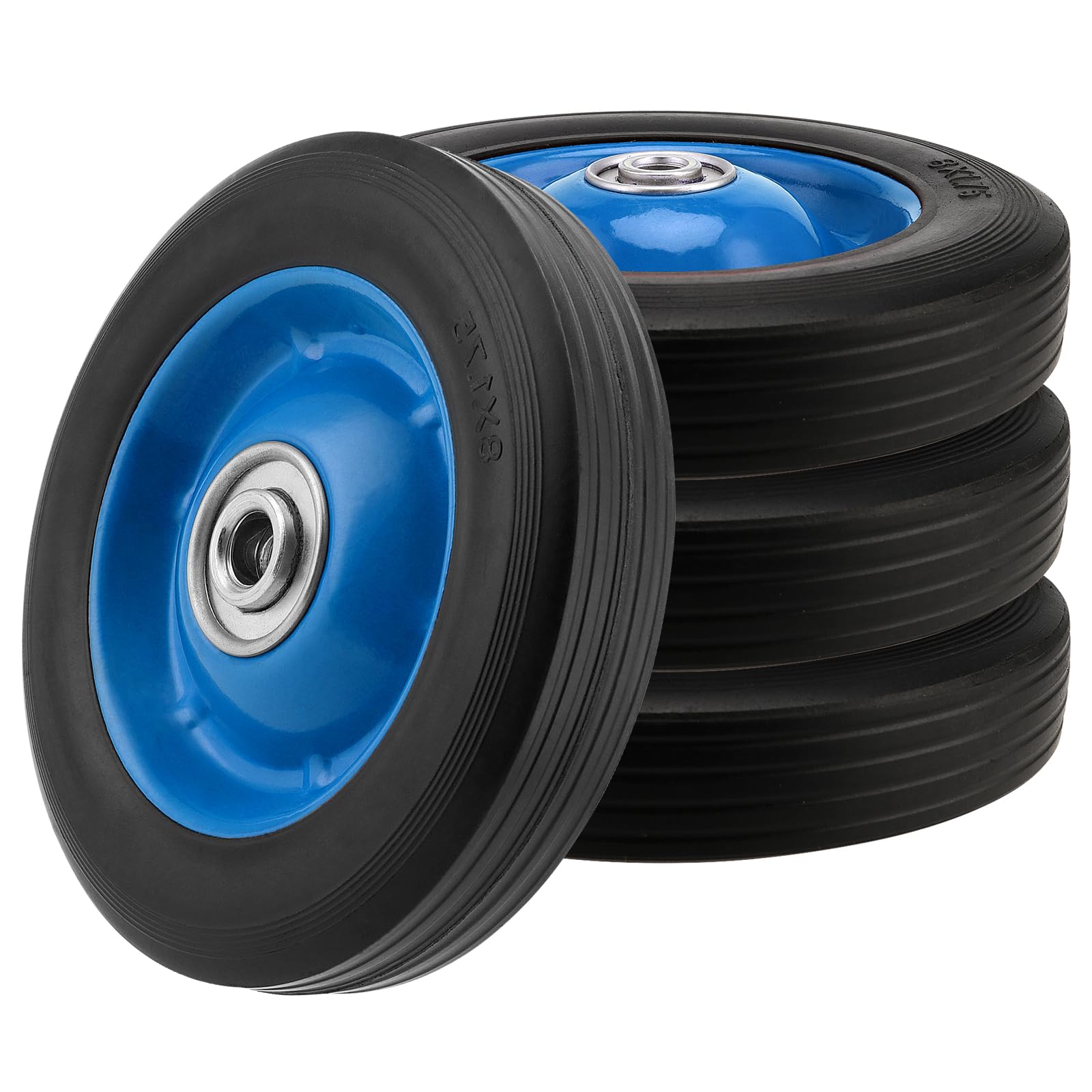 GINLANK 4 PCS 8 Inch Solid Rubber Tire, Black Blue Solid Rubber Wheels ...