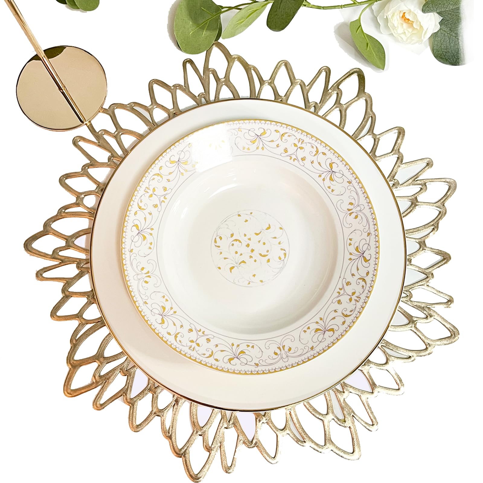 Herda Christmas Gold Table Placemats Set of 12, Gold Vinyl Leaf Table ...