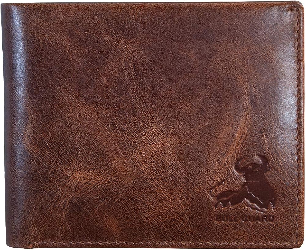 Bull Guard Mens RFID Blocking Bifold Wallet Soft Genuine Leather Brown ...