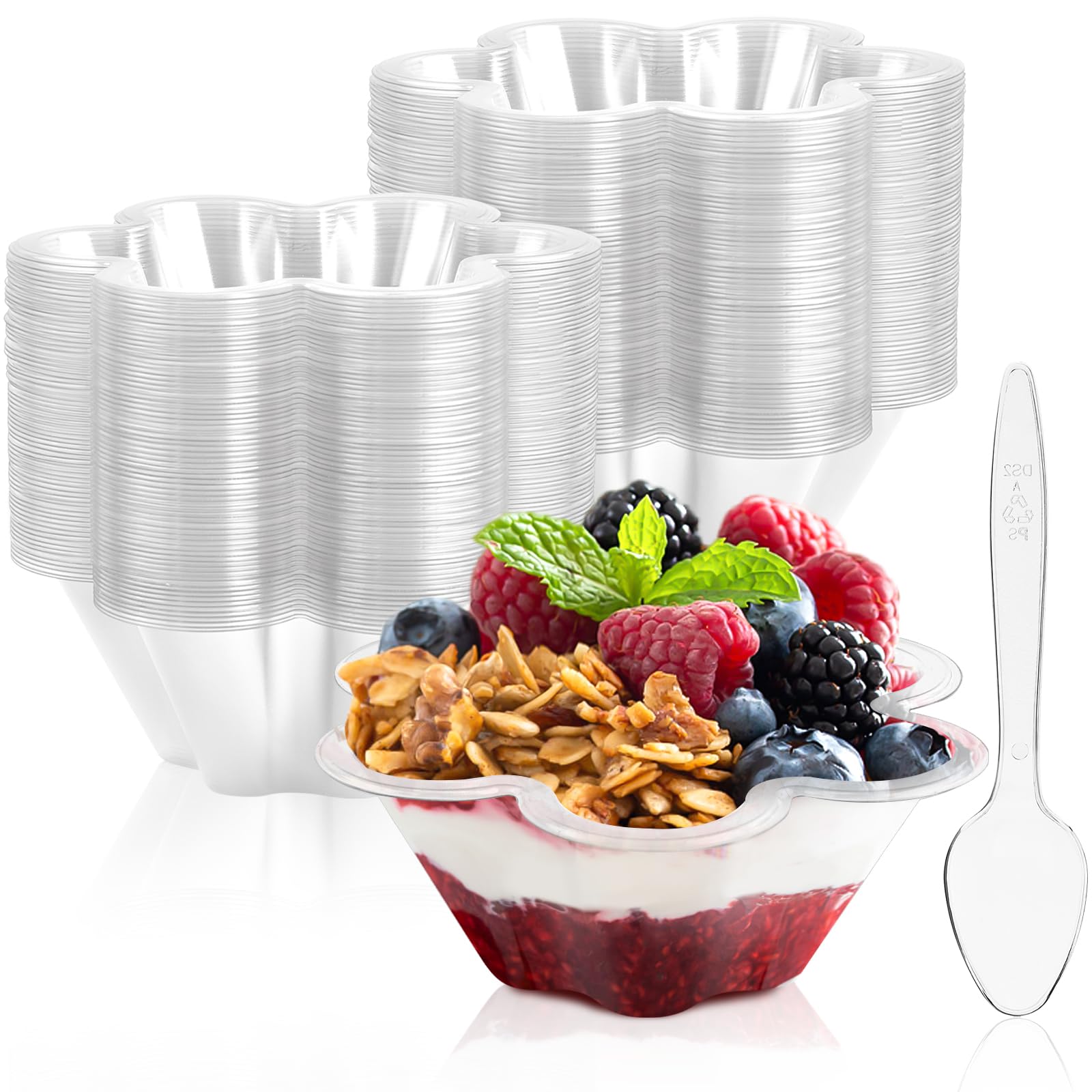 Qeirudu 8 oz Dessert Cups with Spoons, 100 Pack Flower Shaped Ice Cream ...
