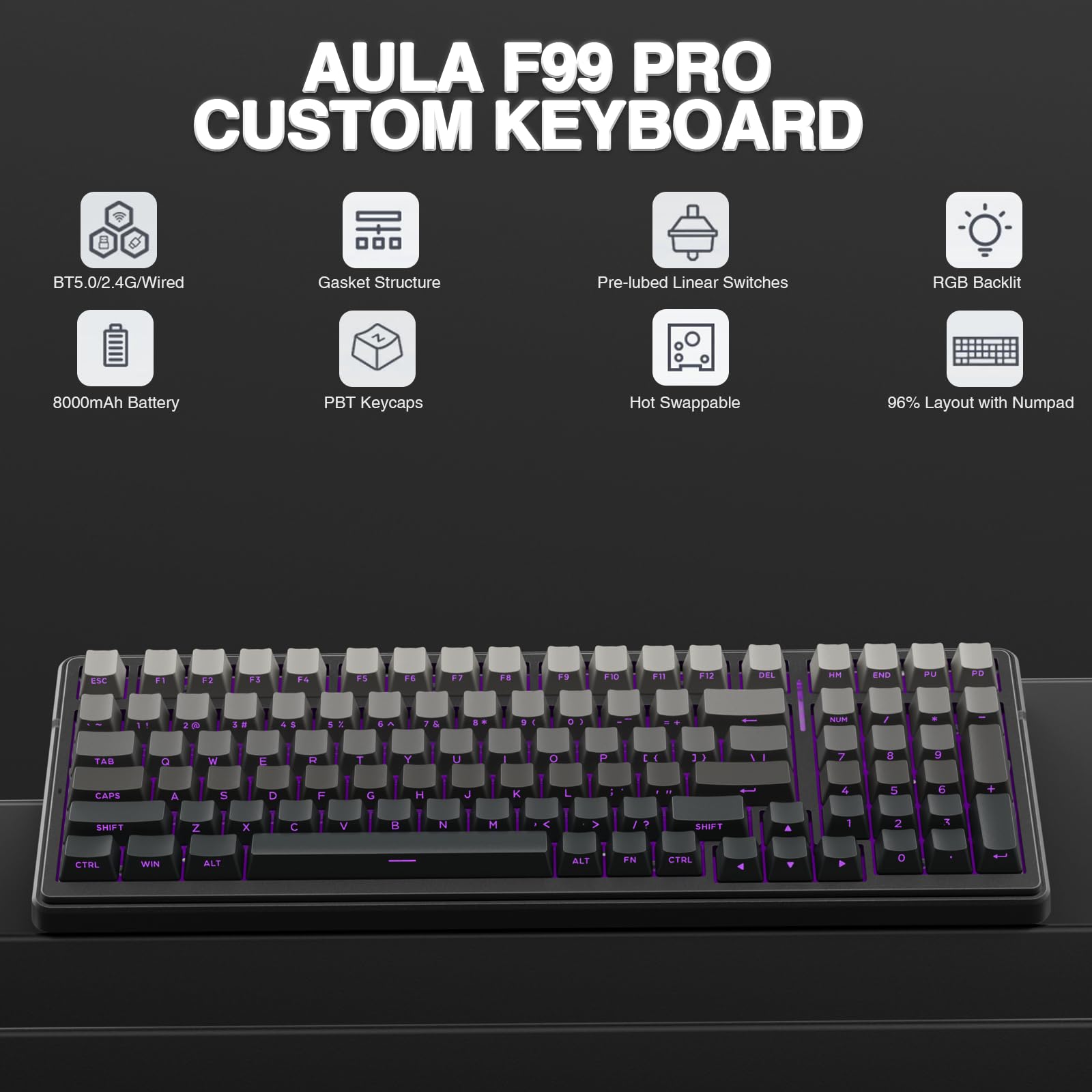 Mua AULA F99 Pro Wireless Mechanical Keyboard,Gasket Hot Swappable ...