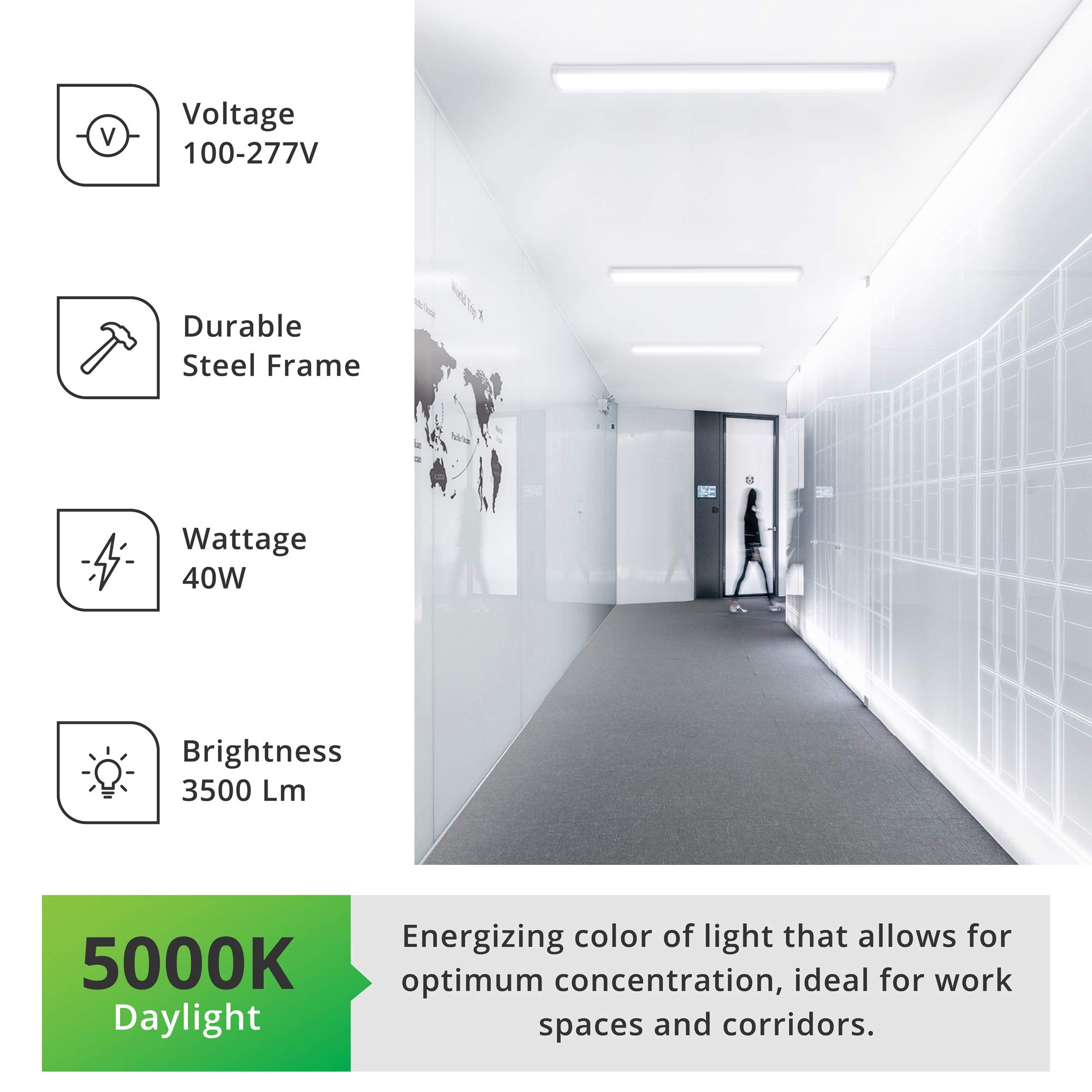 Sunco Lighting 2 Pack Wraparound LED Shop Light, 4 FT, Linkable, 40W ...