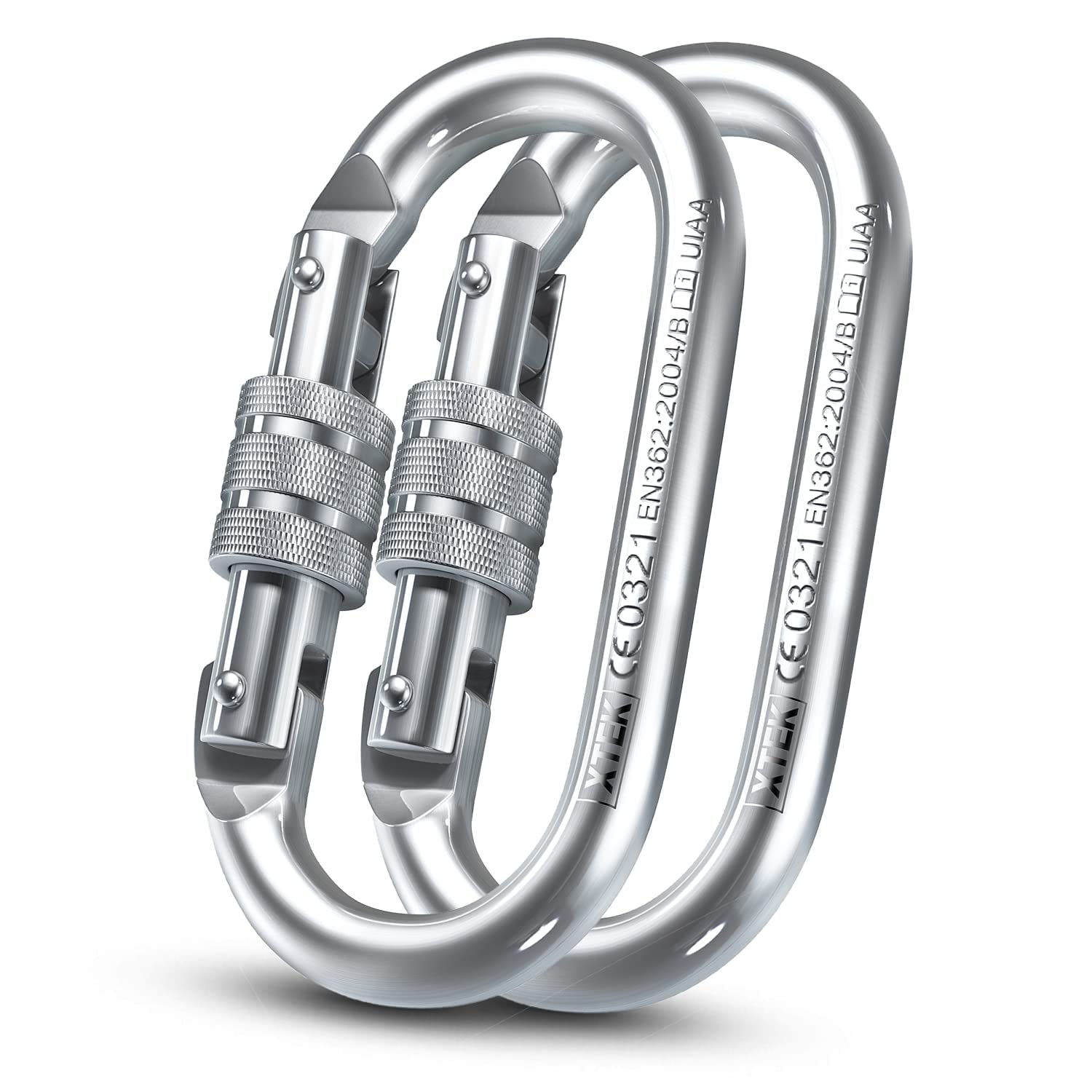 XTEK Climbing 25kn Climbing Carabiner Clip - Heavy Duty O-Shape Steel Locking Caribeaner - UIAA ...