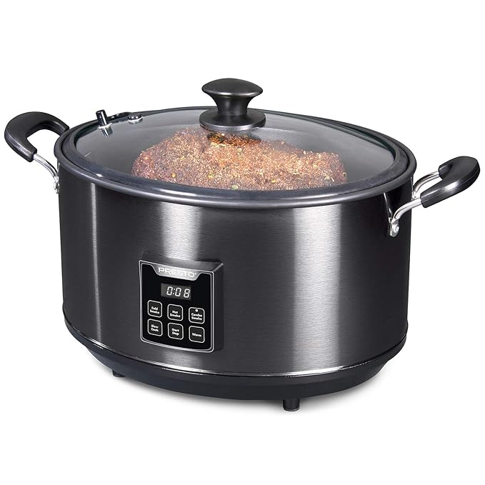 Presto 06013 Electric Slow Cooker Indoor Smoker, 6qt, Black Stainless ...
