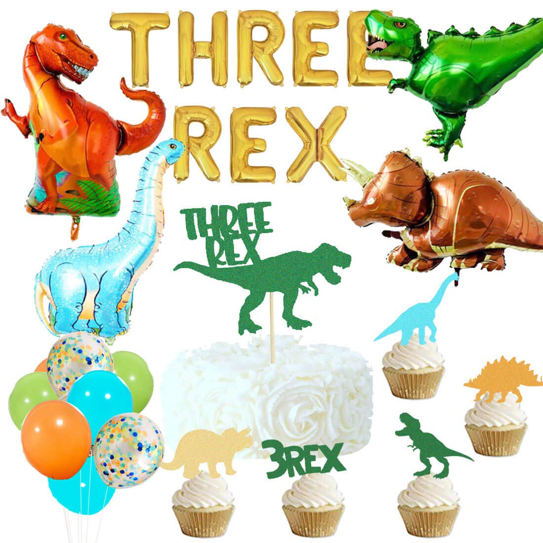 Heeton Three Rex Balloons T Rex 3 Cake Topper Dinosaur | Desertcart INDIA