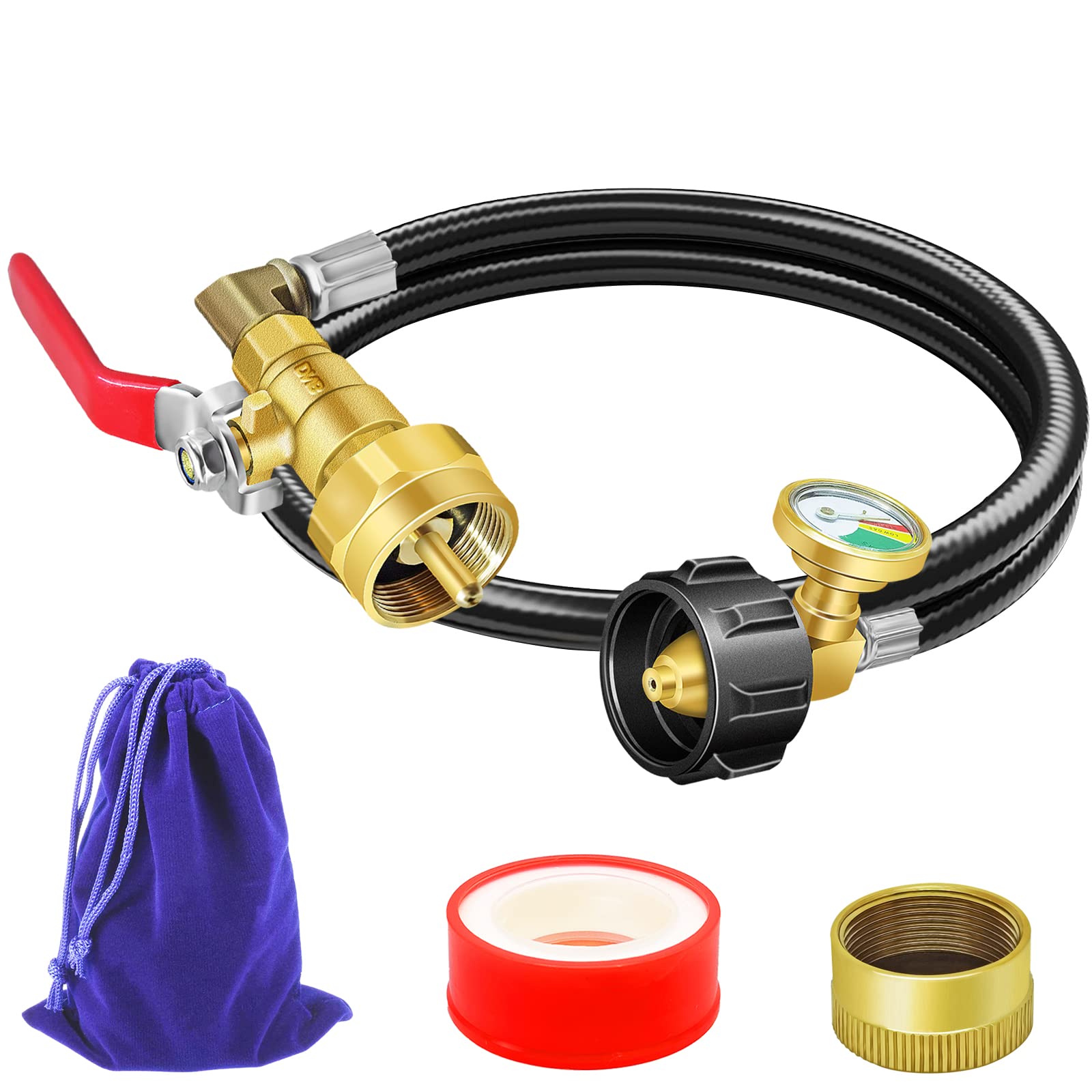 Upgraded Propane Refill Adapter Hose with Gauge and ON/Off Valve, 36 ...