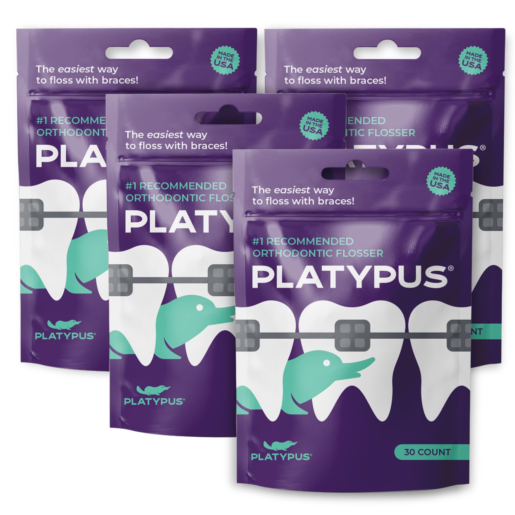 Platypus Orthodontic Flossers for Braces, 30 Count (Pack of 4), Ortho ...