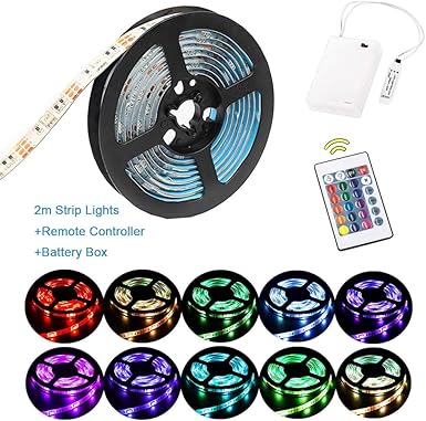 2m RGB LED Strip Lights, Battery Powered Waterproof RGB LED Strip ...