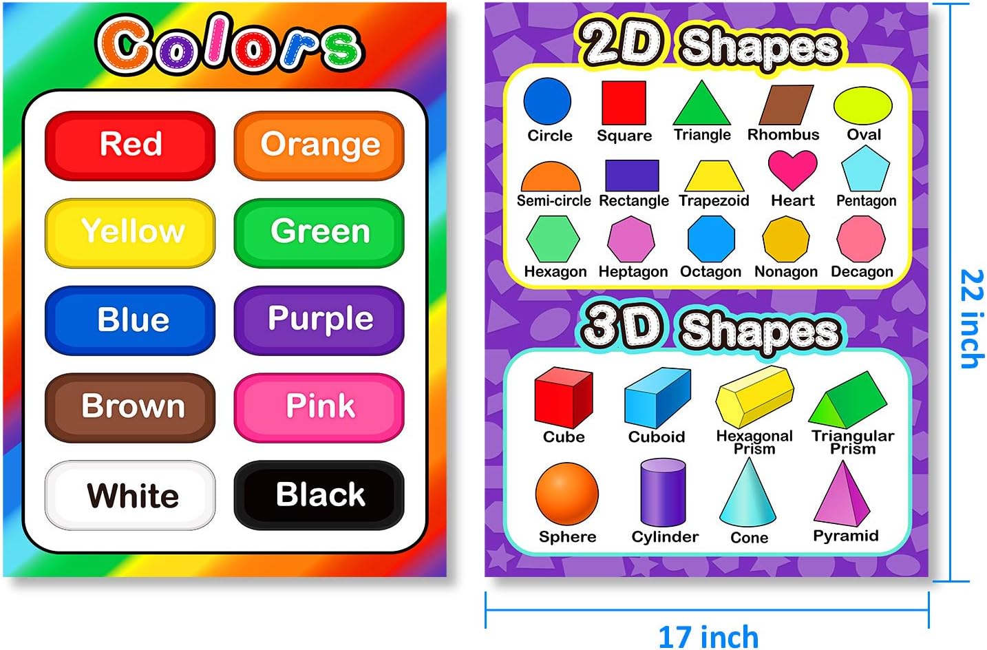 Extra Large Preschool Educational Learning Posters for Kids Toddlers ...