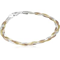 Amazon.com: Sterling Silver Italian Tri-Color Three-Strand Braided ...