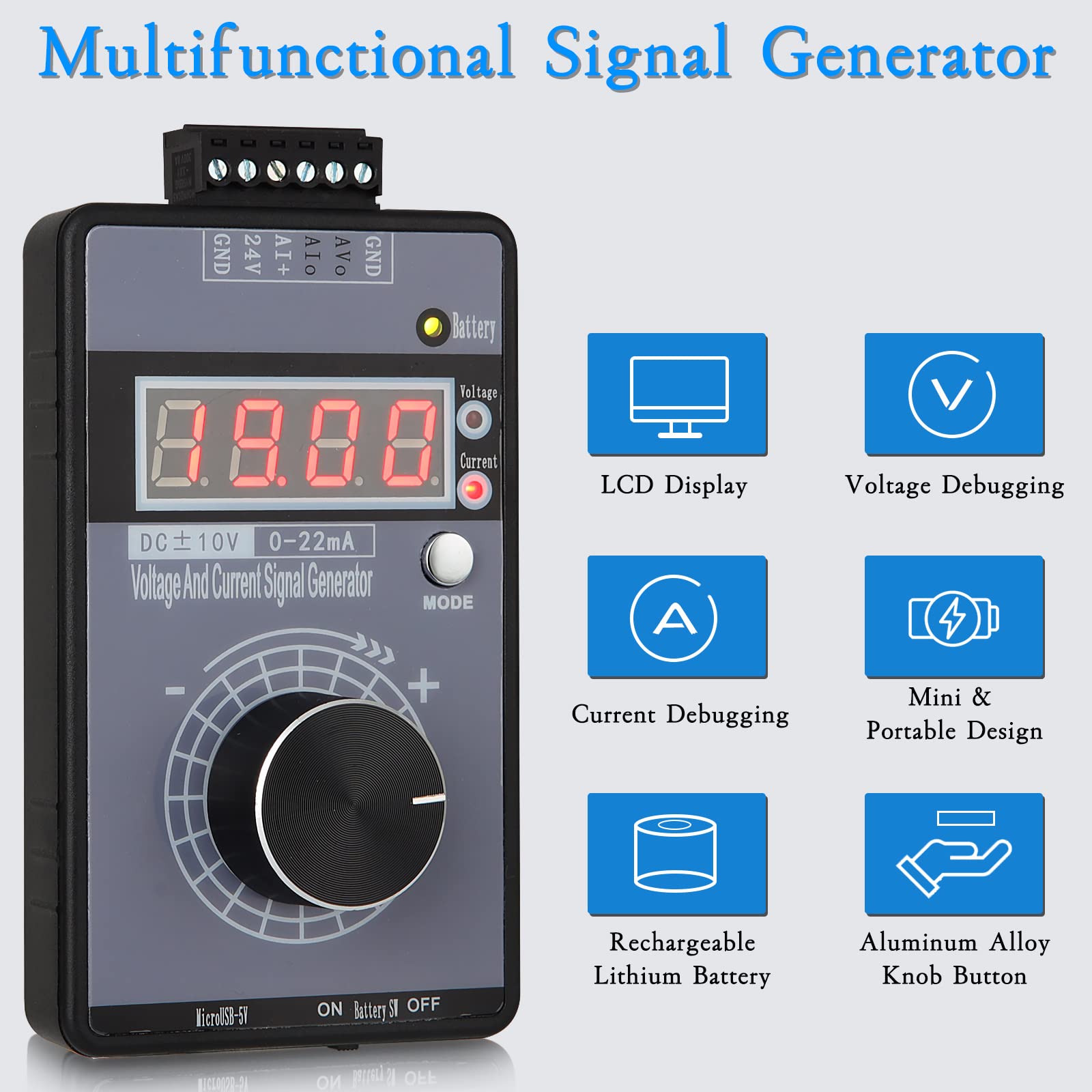 Koolertron 0/4-20mA DC 0-10V Signal Generator,2-IN-1Portable Mini ...