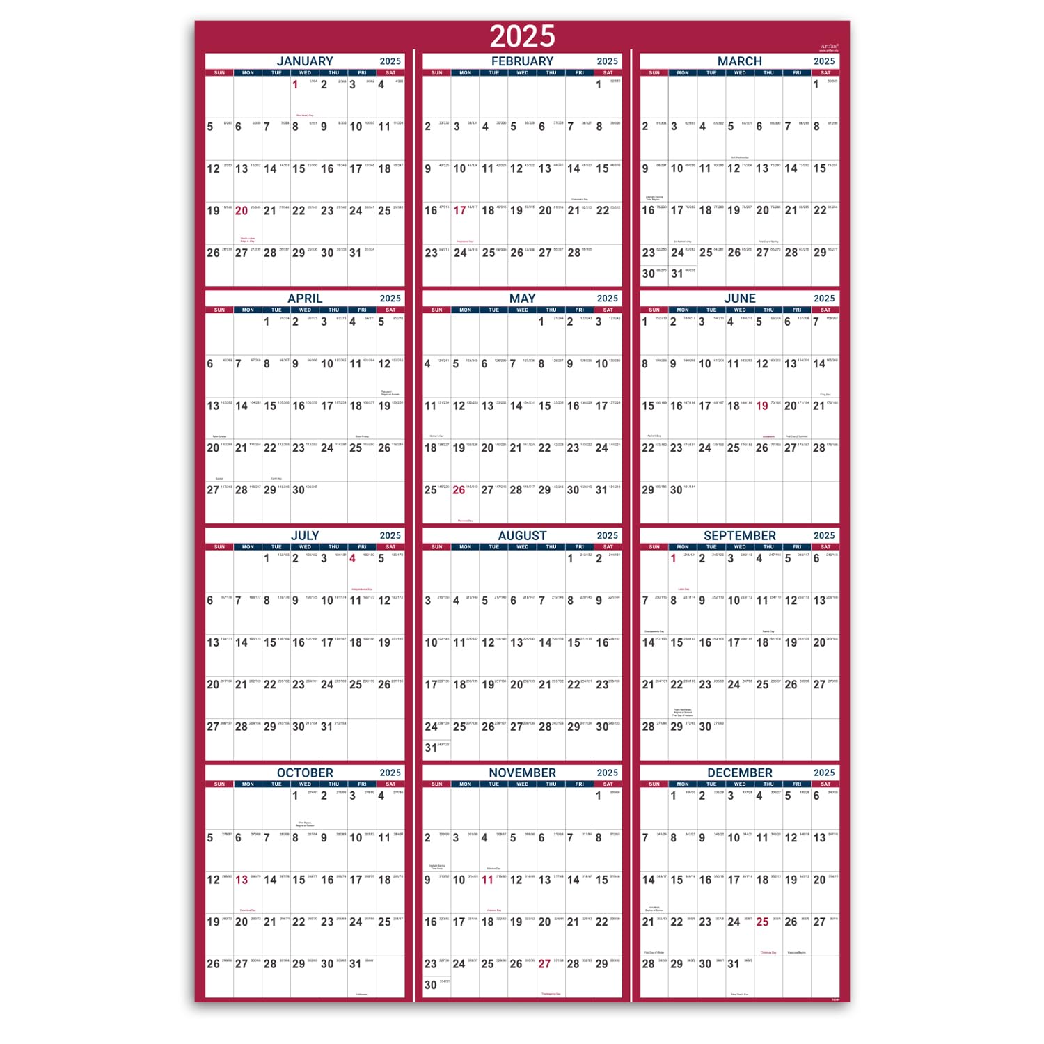 Mua 2025 Yearly Wall Calendar - 2025 Wall Calendar with Julian Date ...