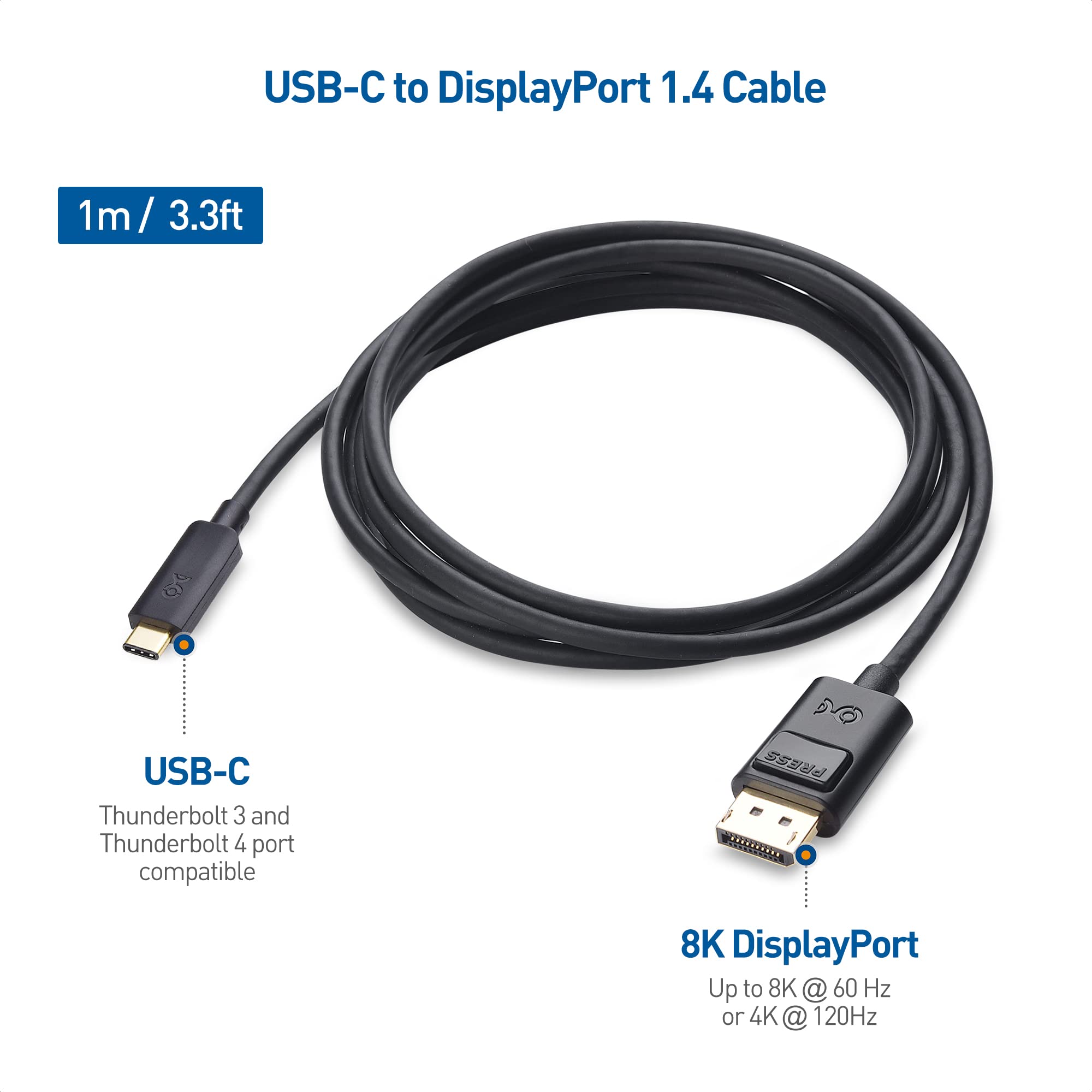 Mua 32.4Gbps Bidirectional USB C to DisplayPort 1.4 Cable 3.3 ft ...