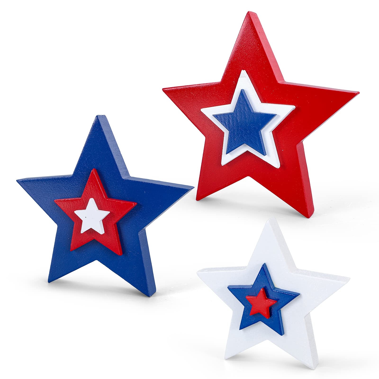 Whaline 4th of July Wooden Star Signs Patriotic Embossed Star Table ...