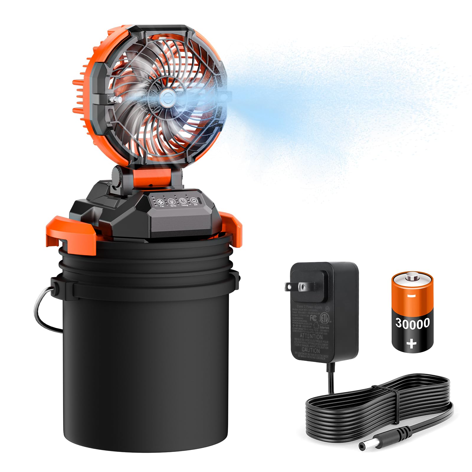 Portable Misting Fan, 30000mAh Rechargeable Battery Powered Floor ...