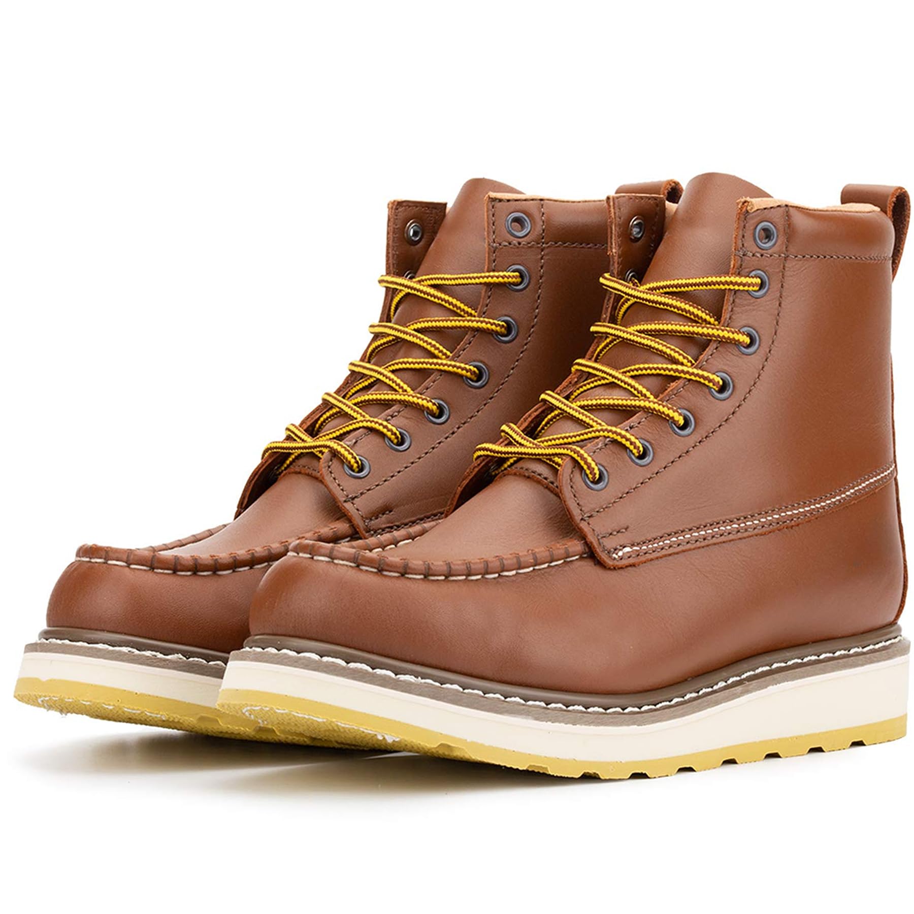 Men's Stylish Classic 6" Soft Moc Toe Leather Work Boot With Non-Slip ...