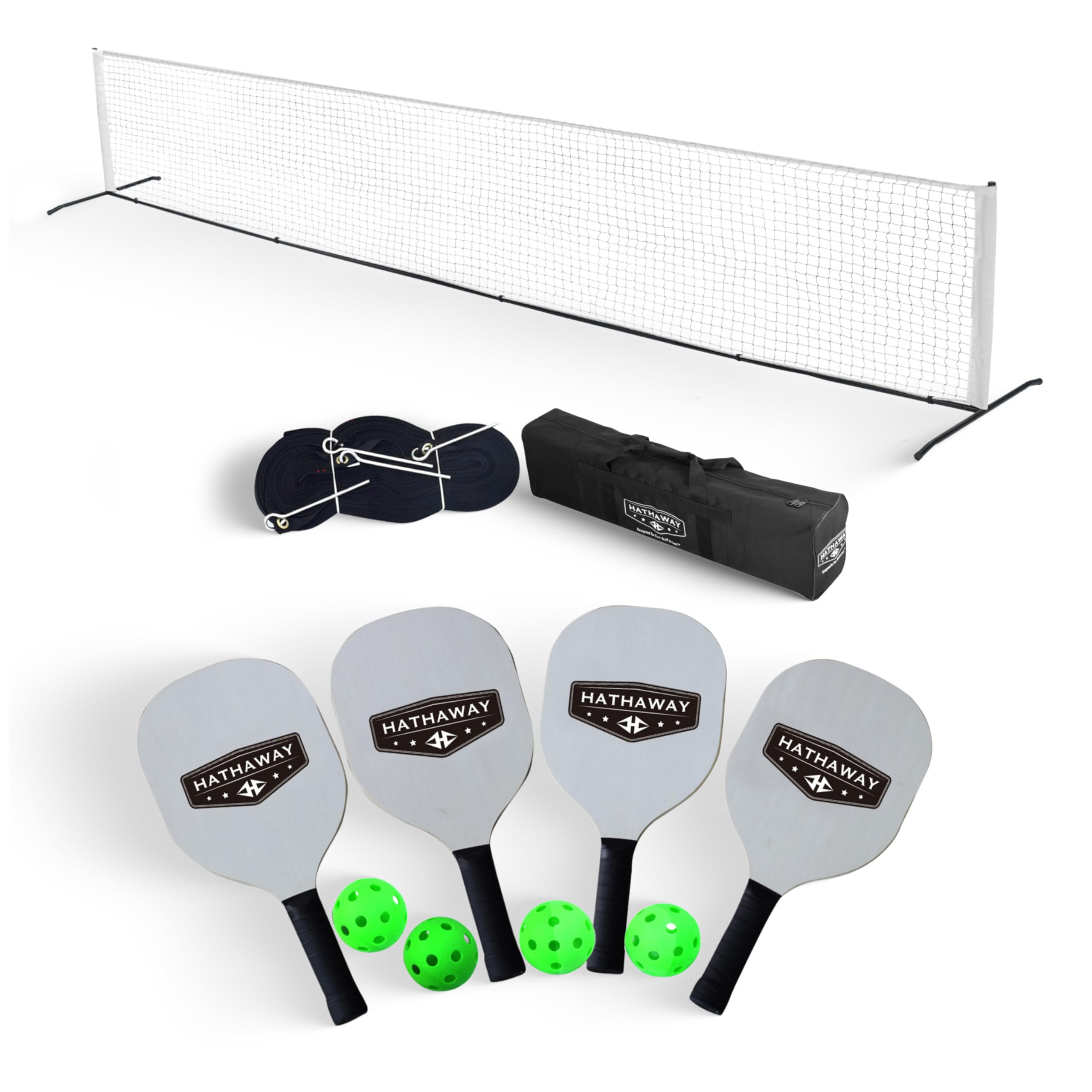 Hathaway Deluxe Pickleball Set with Net - Laminated Wood Pickleball ...