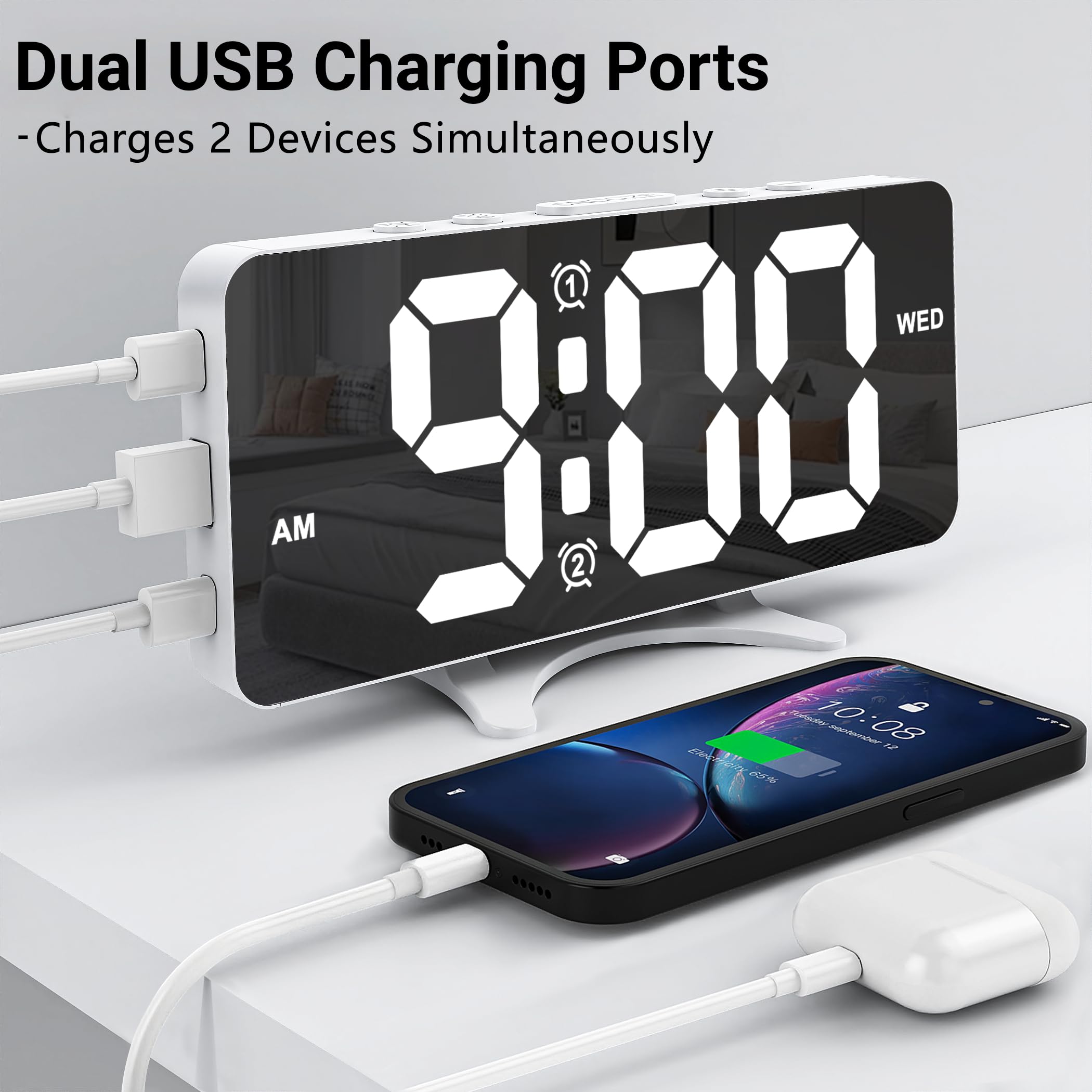 Mua Alarm Clocks for Bedrooms, Slim LED Mirror Digital Alarm Clock ...