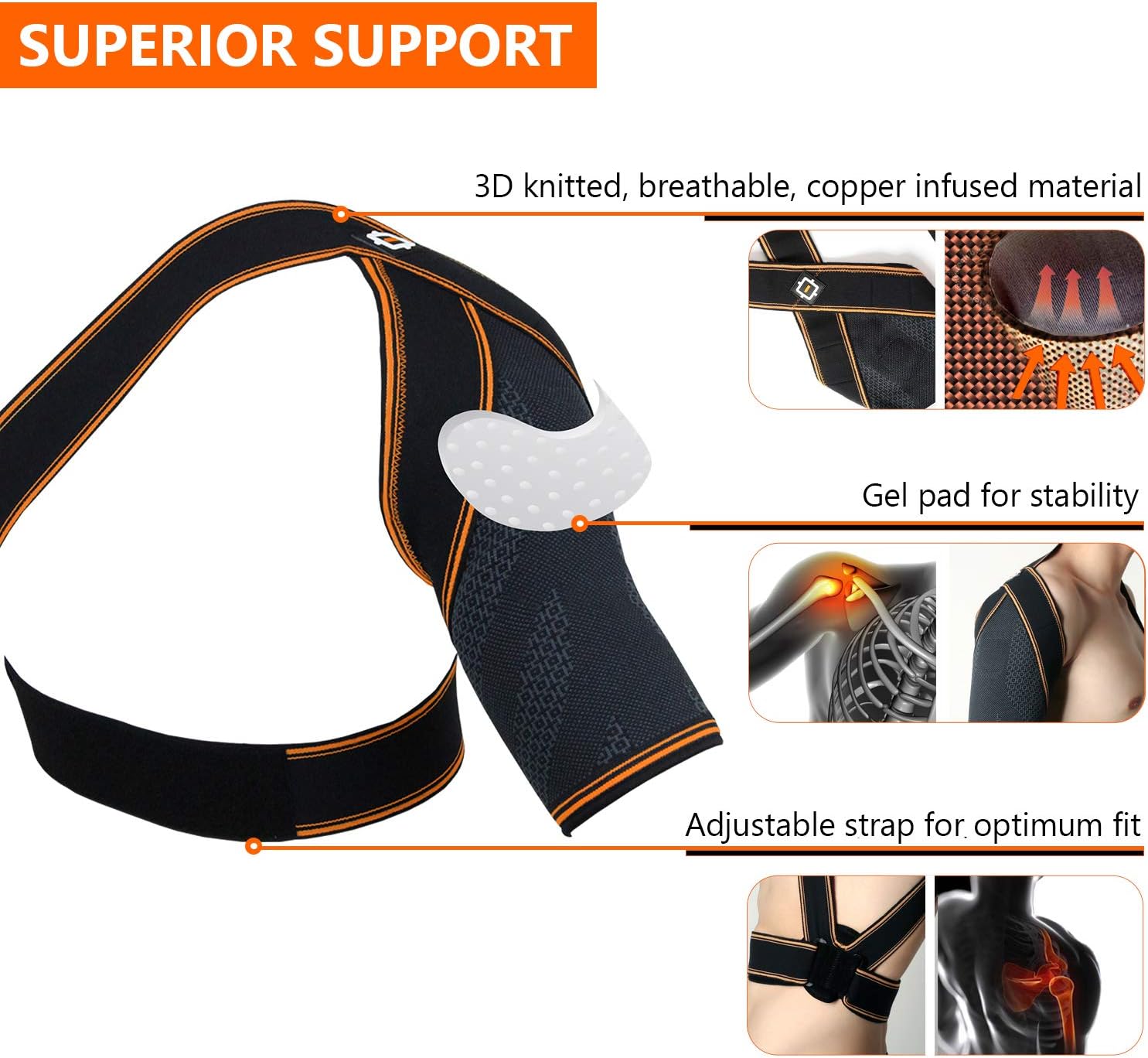 Urbo Copper Shoulder Brace with Compression + Ergonomic Support for ...
