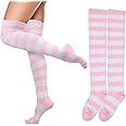 woosnscly Striped Thigh High Socks for Women Girls Pink Thigh Highs Stripe Stockings Tube Socks ...