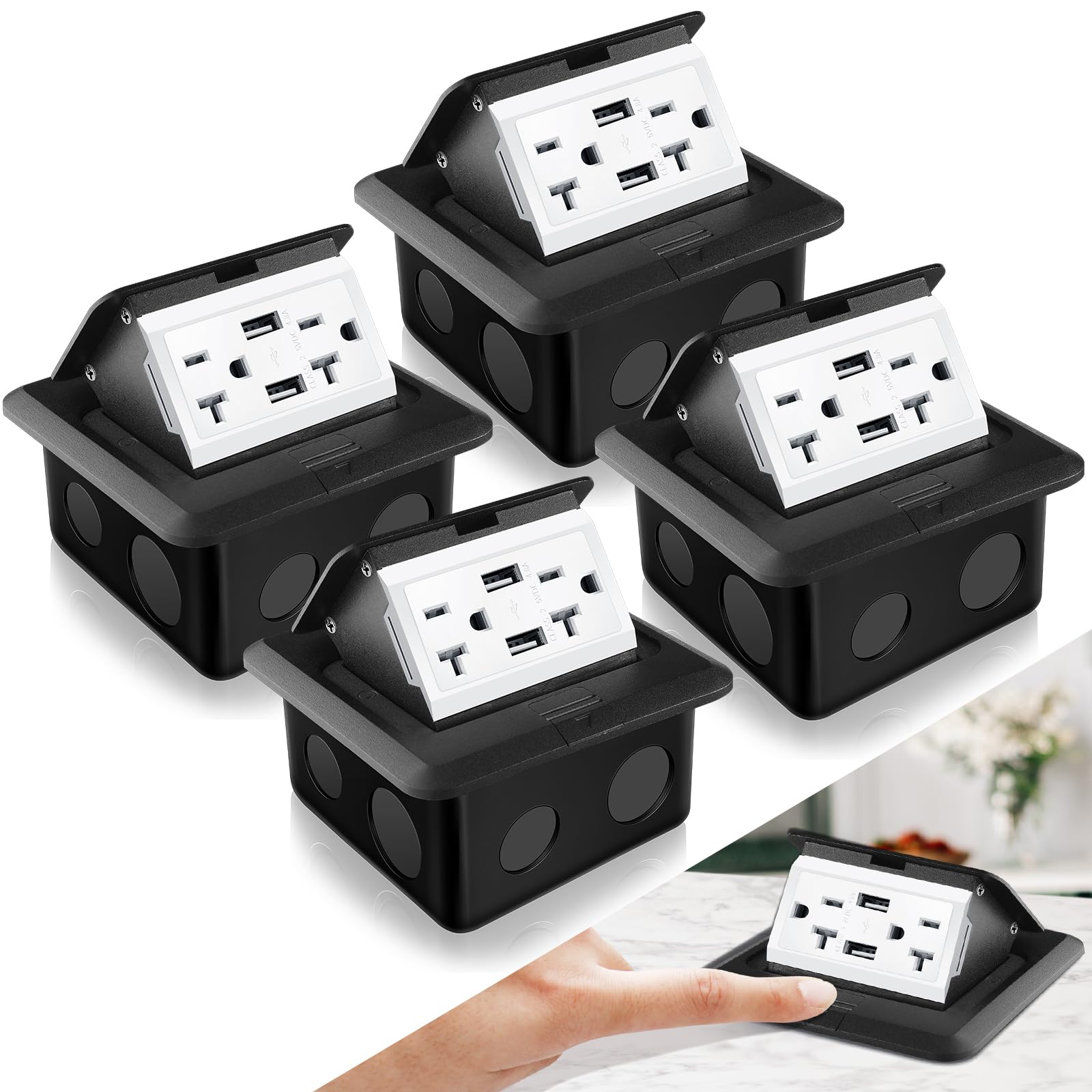 Hoolerry 4 Pack Pop up Floor Electrical Outlet Cover Box Kit with 4.8A ...