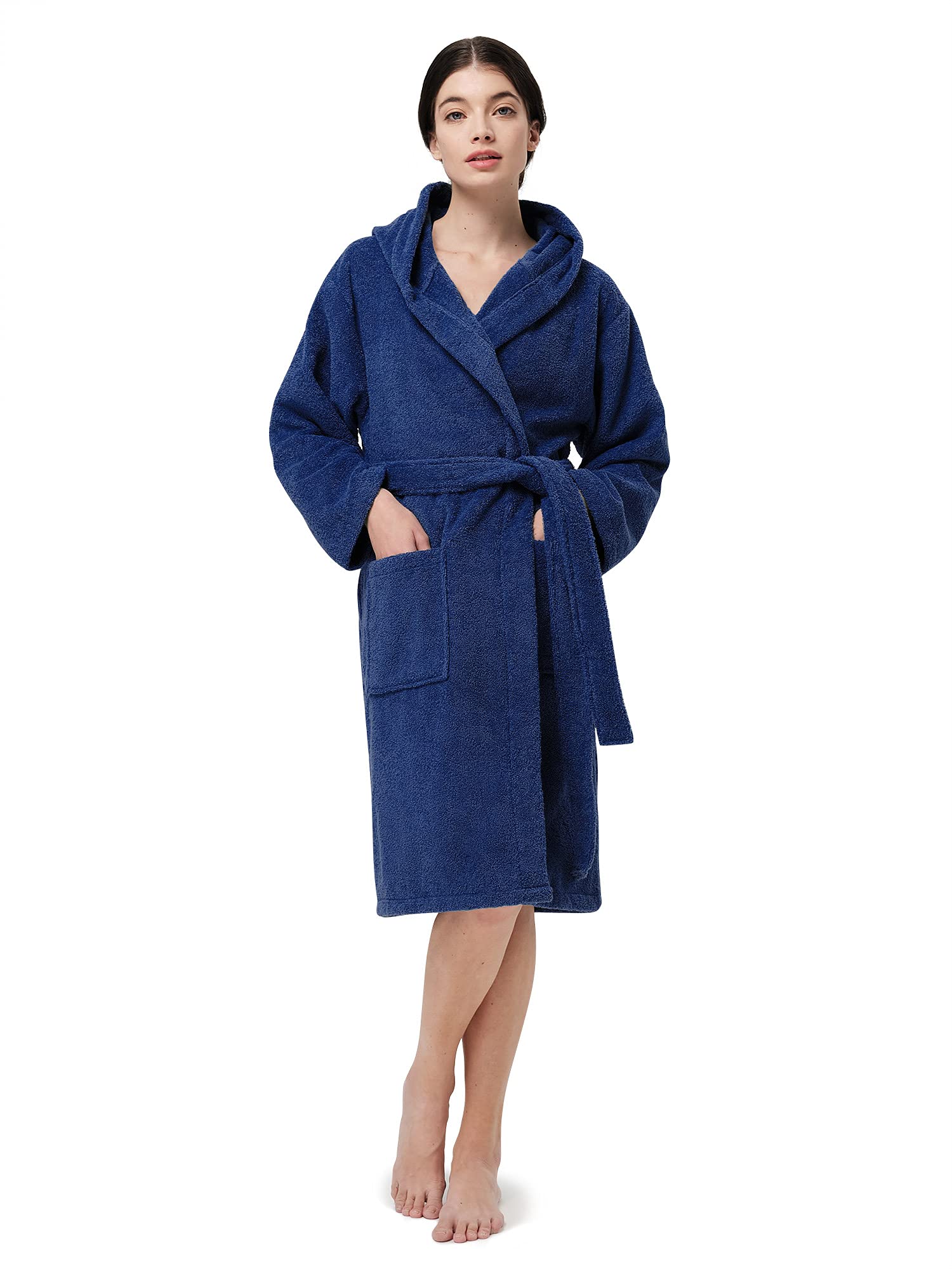 SIORO Fluffy Robes for Women Hooded Terry Cloth Bathrobe Knee Length ...