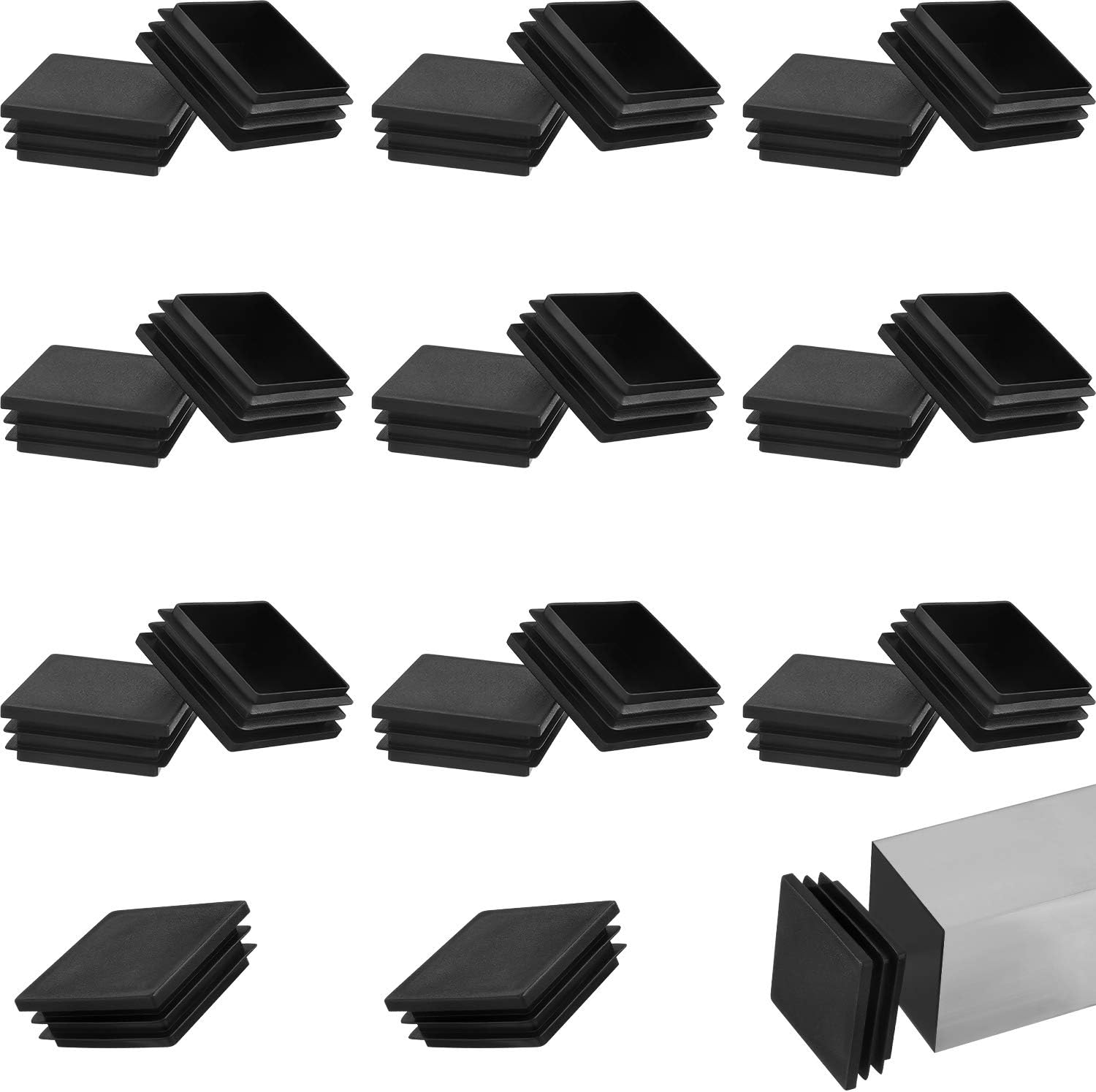 20 Pieces 2 Inch Square Tube Black Plastic Plug Tube End Cap Plastic ...