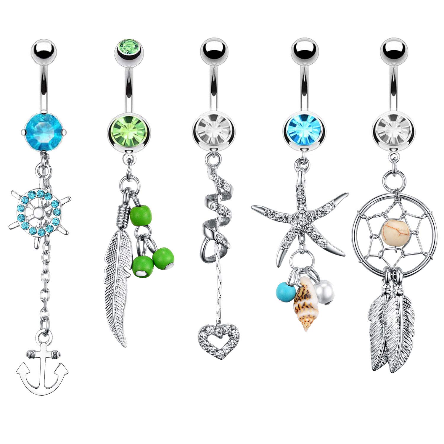 5PC Belly Button Rings Anchor Seashell Nautical Dangle Steel Bar 14G 5pc-belly-button-rings-anchor-seashell-nautical-dangle-steel-bar-14g