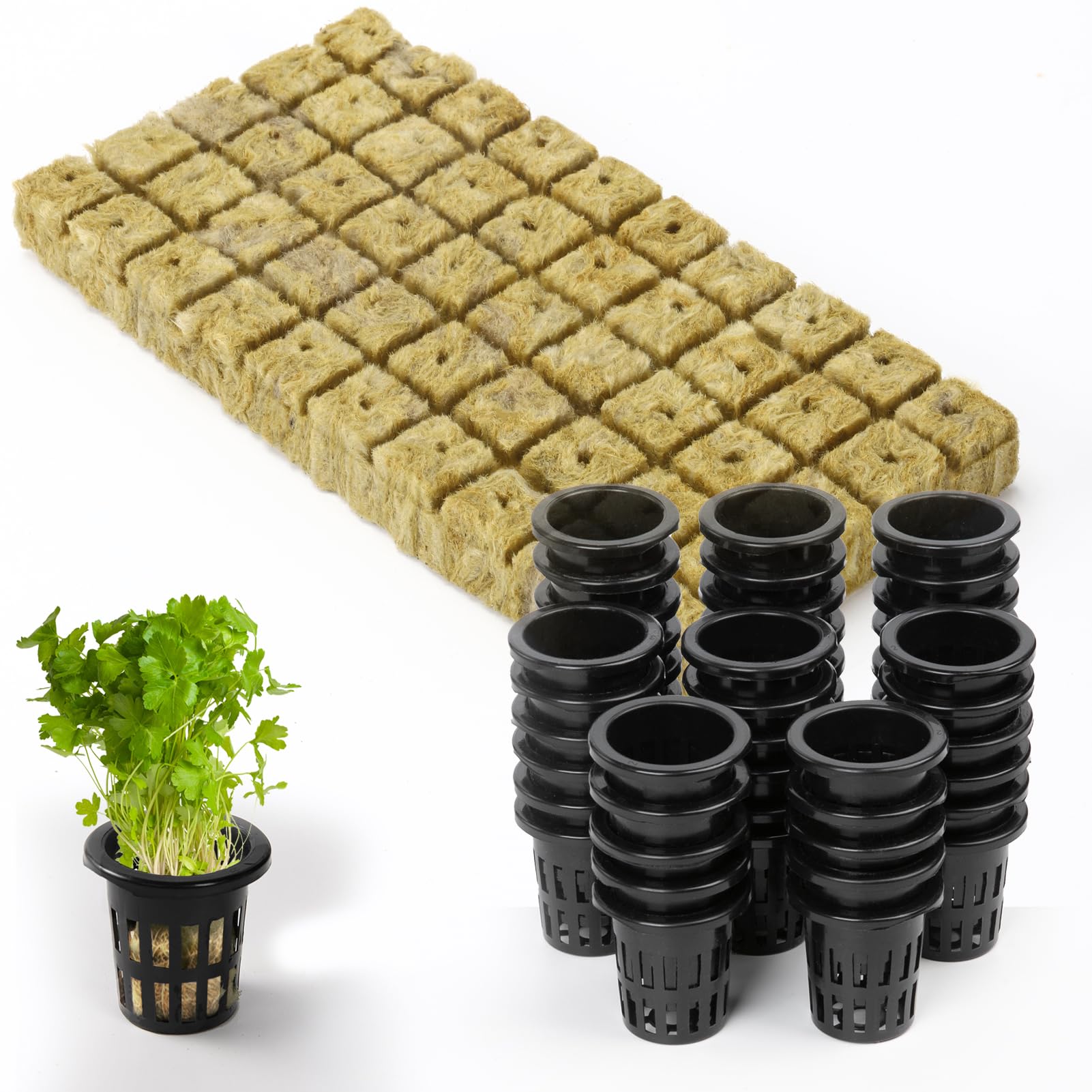 Mua 50Sets Rockwool Cubes for Hydroponics with Net Pots - 1in Rock Wool Planting Cubes 50 Plugs ...