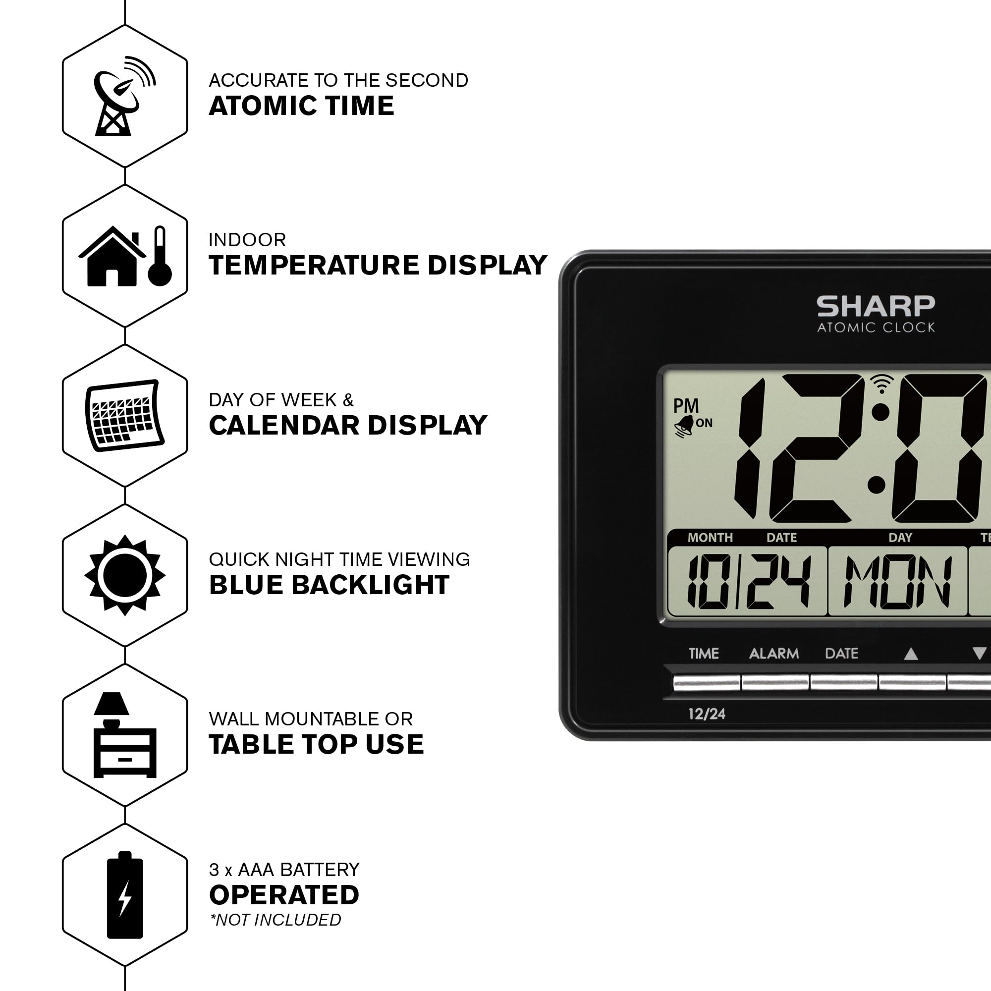 Mua Sharp Atomic Desktop Clock – Auto Set Digital Alarm Clock - Atomic ...
