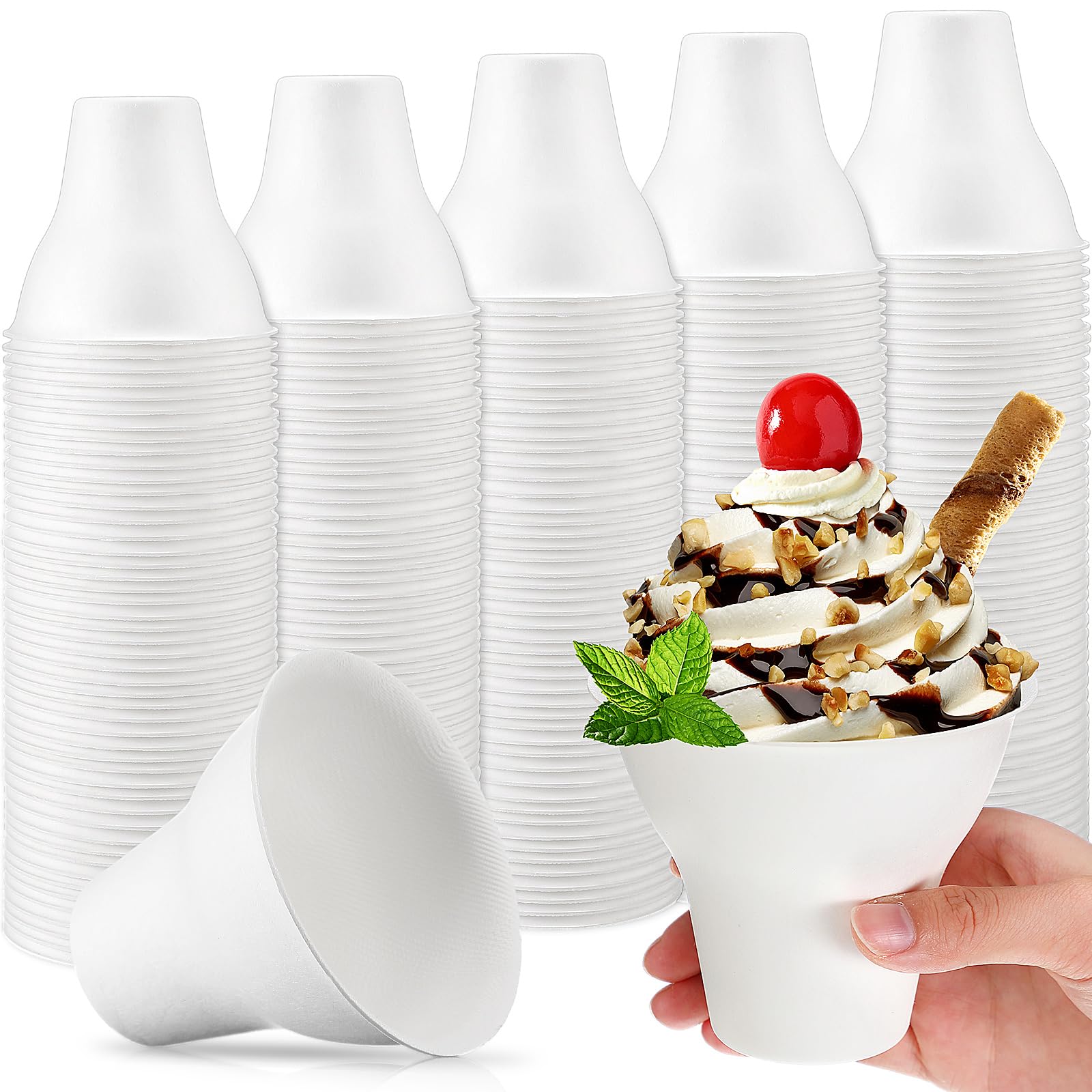 FoldTier 300 Pcs Summer Snow Cone Cups 12 oz Paper Cone Cup, 3.94 x 3. ...