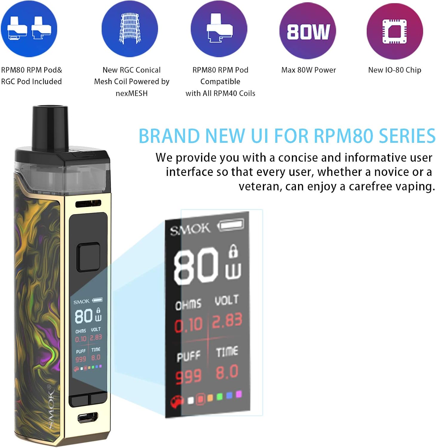 Genuine SMOK RPM80 Kit 80W E Cigarettes 3000mAh SMOK RPM 80 No Nicotine ...