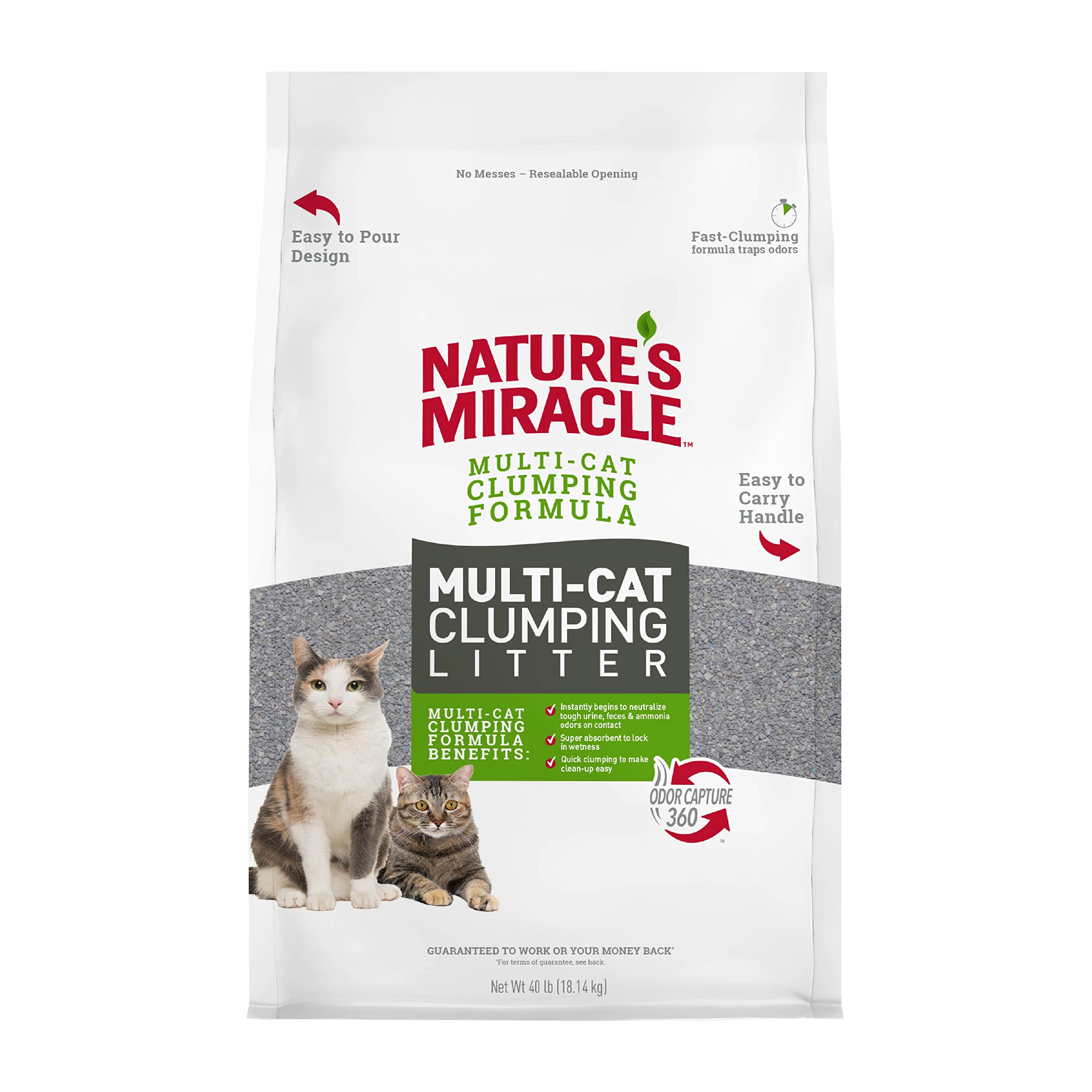 Nature's Miracle Multi-Cat Clumping Clay Litter, 40 lb, Fast Clumping ...